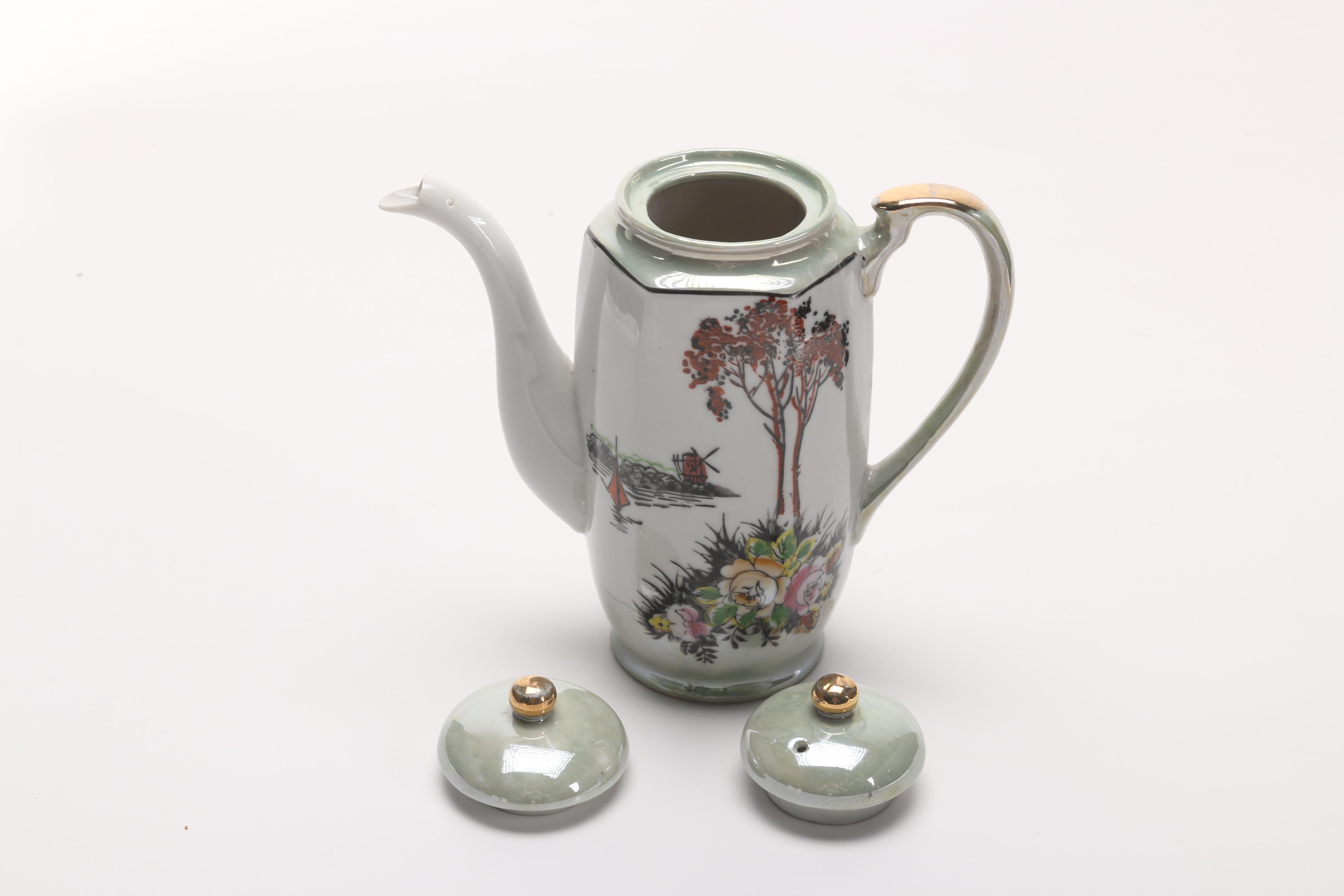 Japanese Hand-Painted Porcelain Coffee Pot and Cups | EBTH
