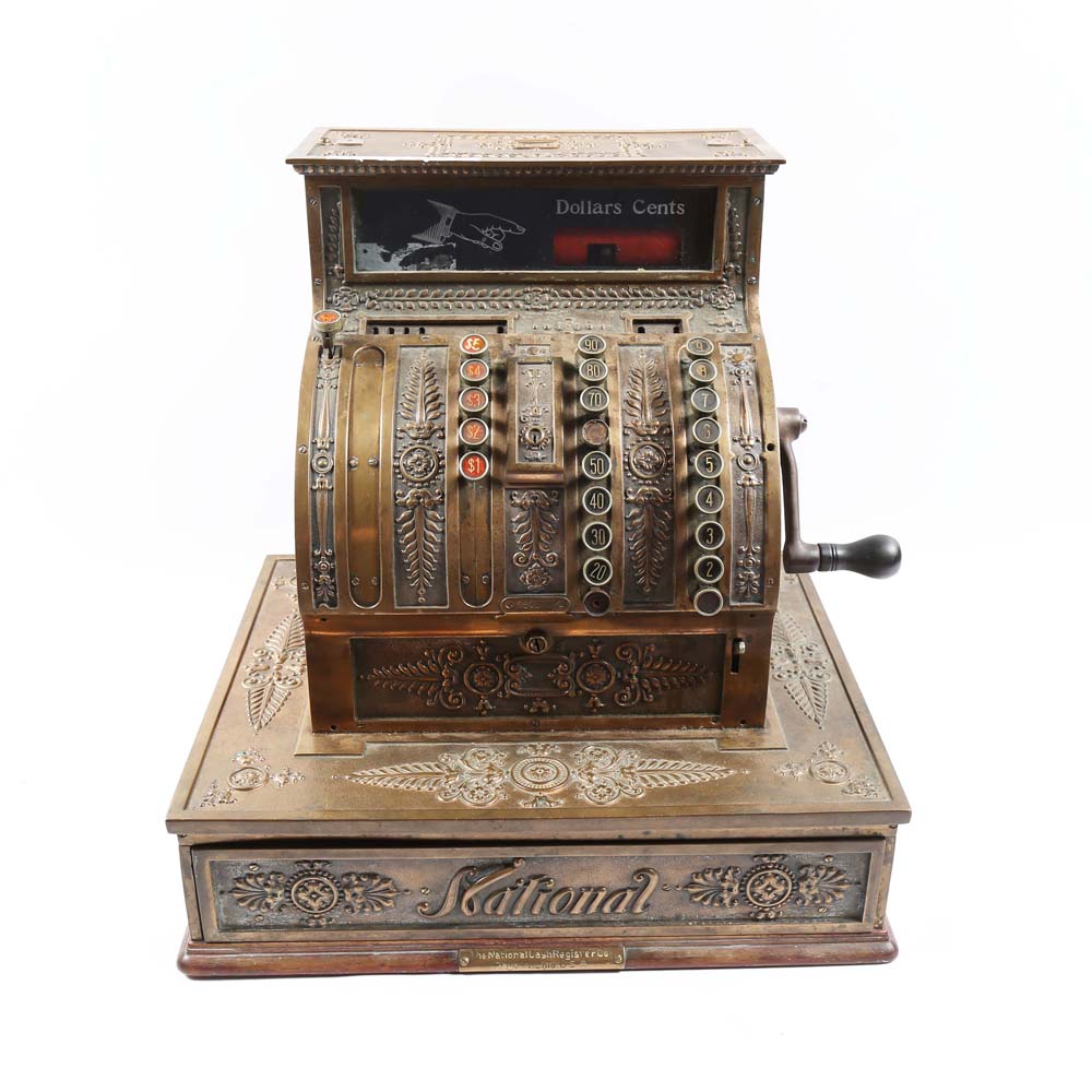 Circa 1908 Antique National Brass Cash Register | EBTH