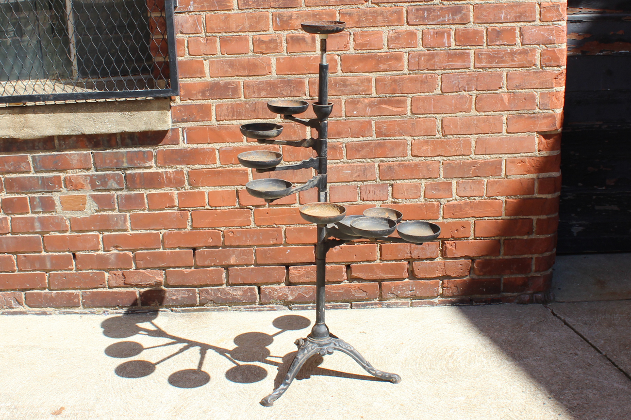 Antique Tiered Cast Iron Plant Stand With Terra-Cotta Pots | EBTH