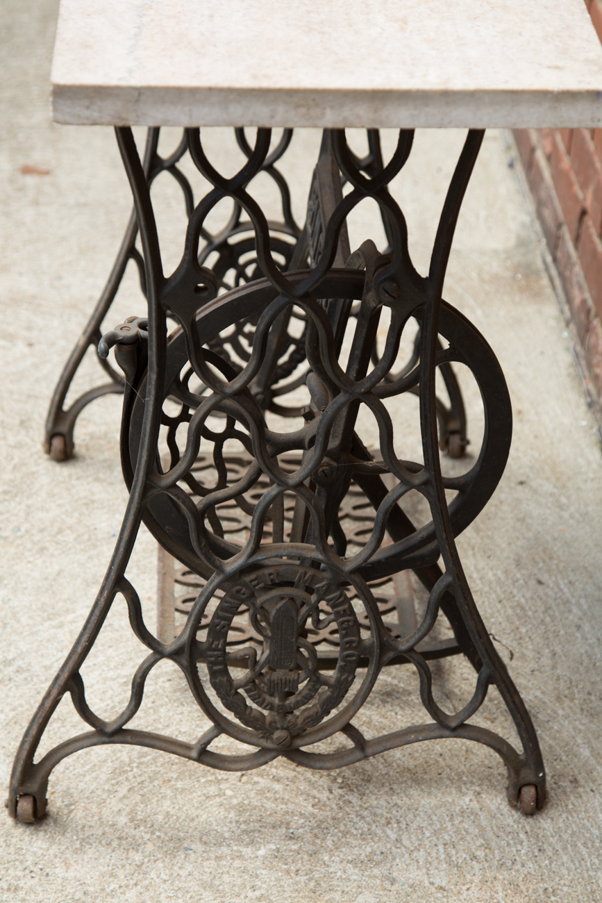 Antique Cast Iron Sewing Table Base With Marble Top | EBTH
