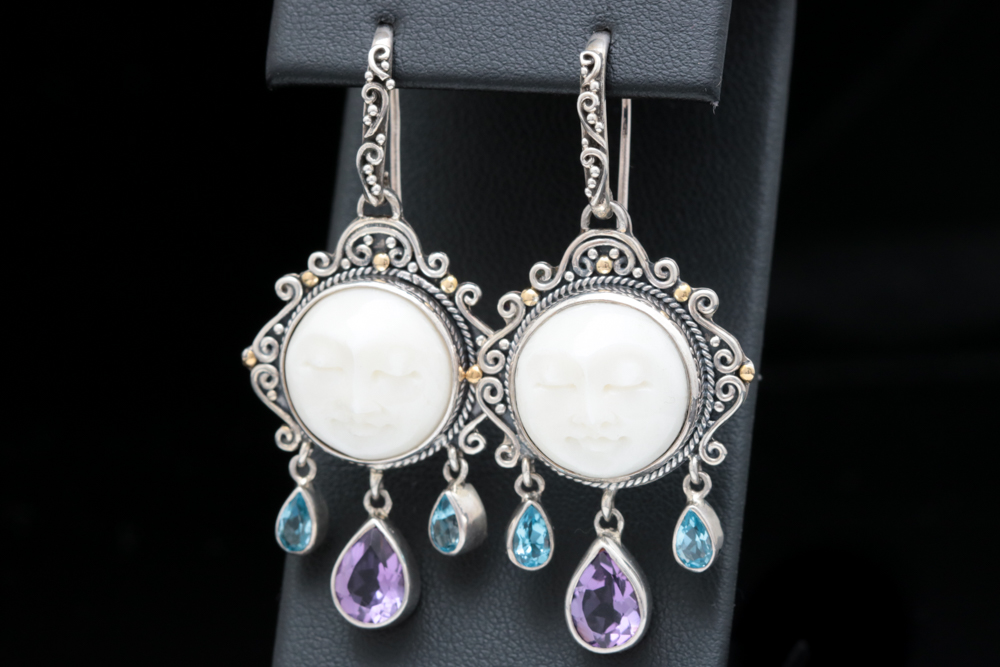 Robert Manse Sterling Silver, 18K Gold, Bone Moon Face and Multi Semi ...