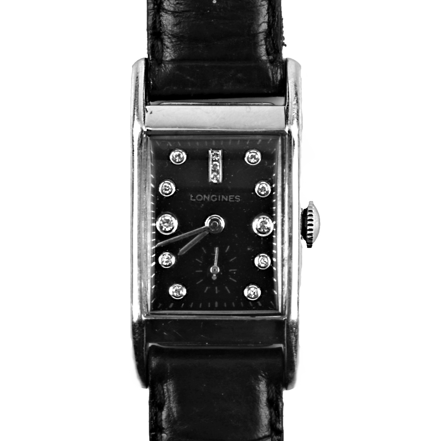 14K White Gold Longines Tank Style Watch with Diamonds | EBTH