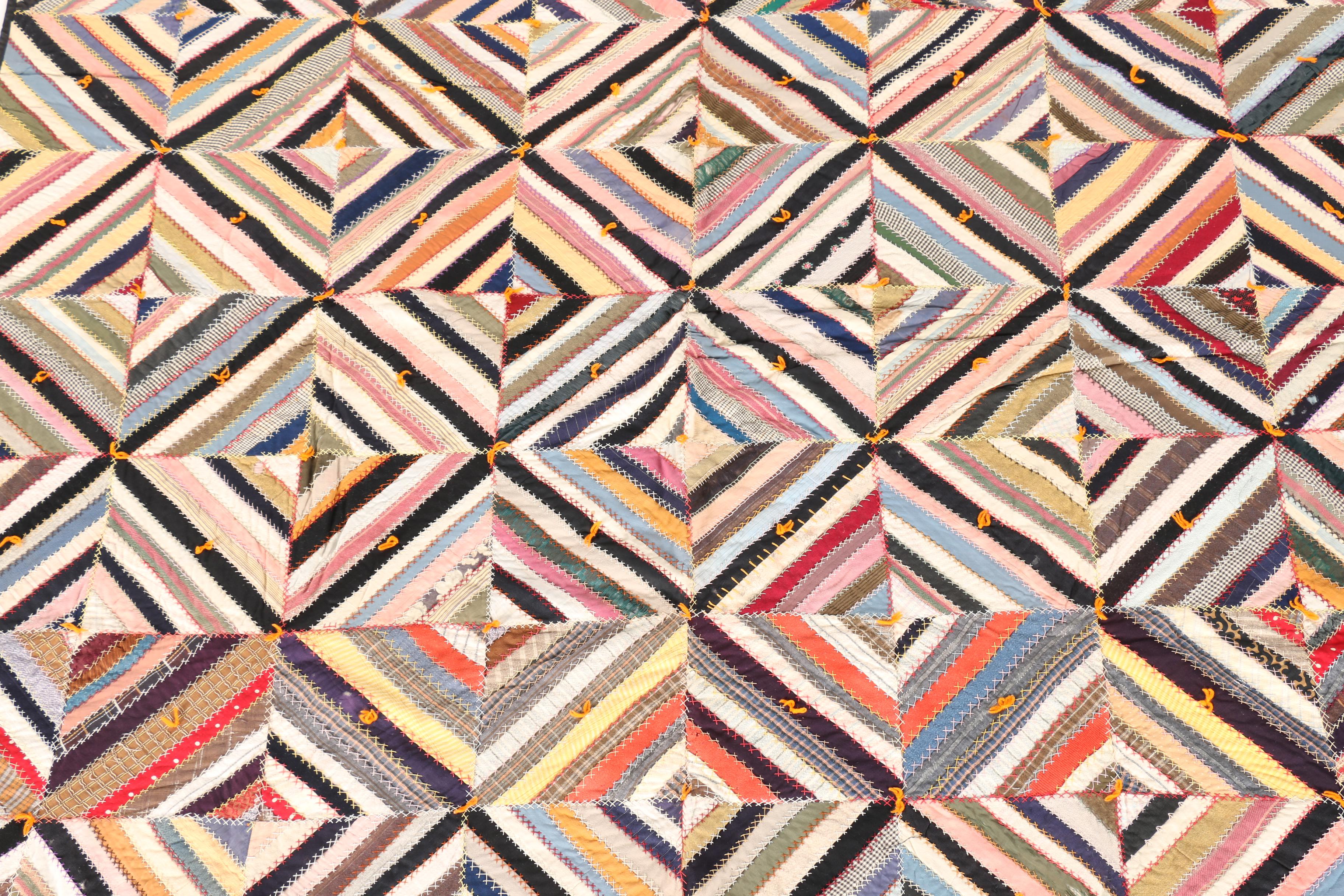 Vintage Diamond Pattern Crazy Quilt | EBTH