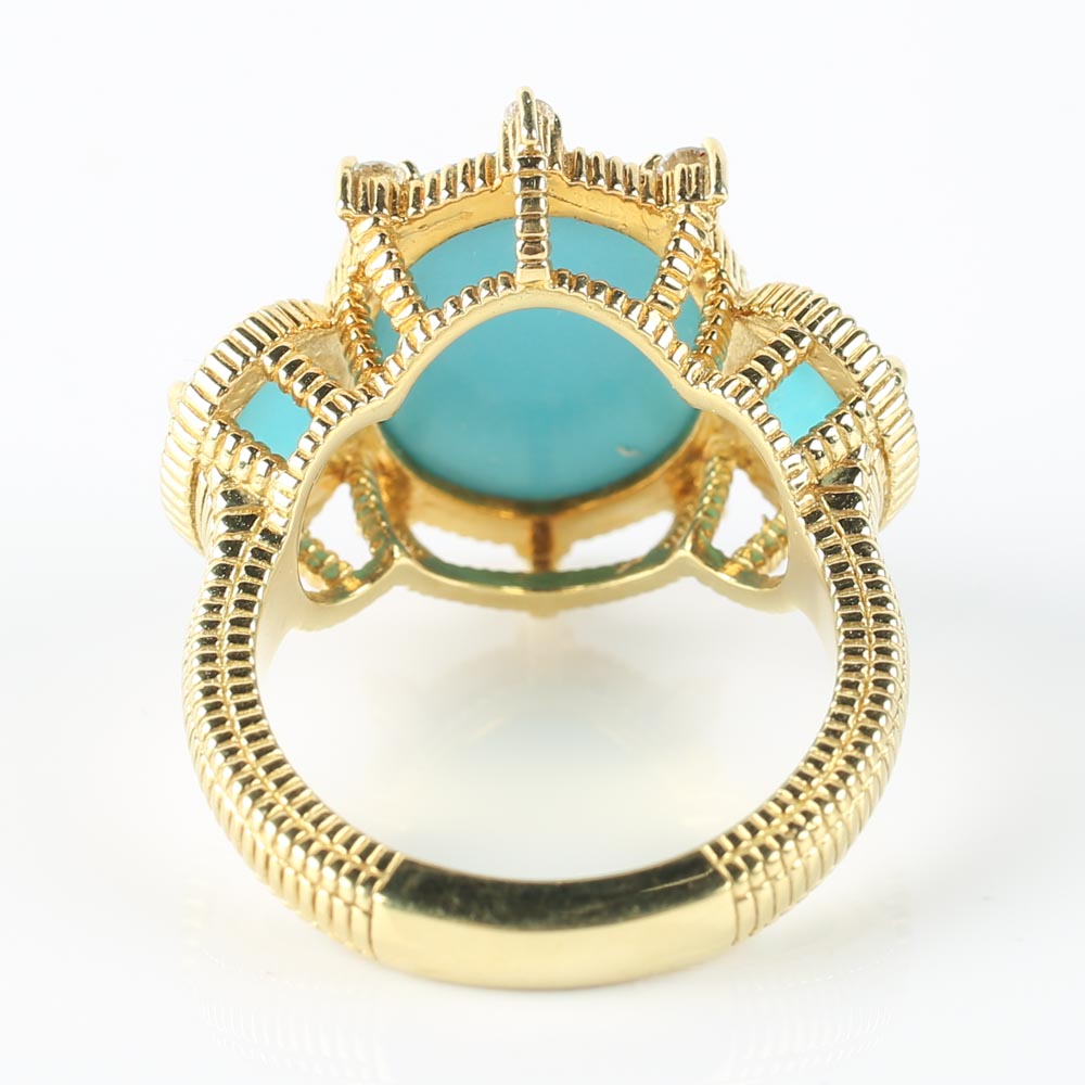 18K Yellow Gold Judith Ripka Turquoise Quartz Doublet and Diamond Ring ...