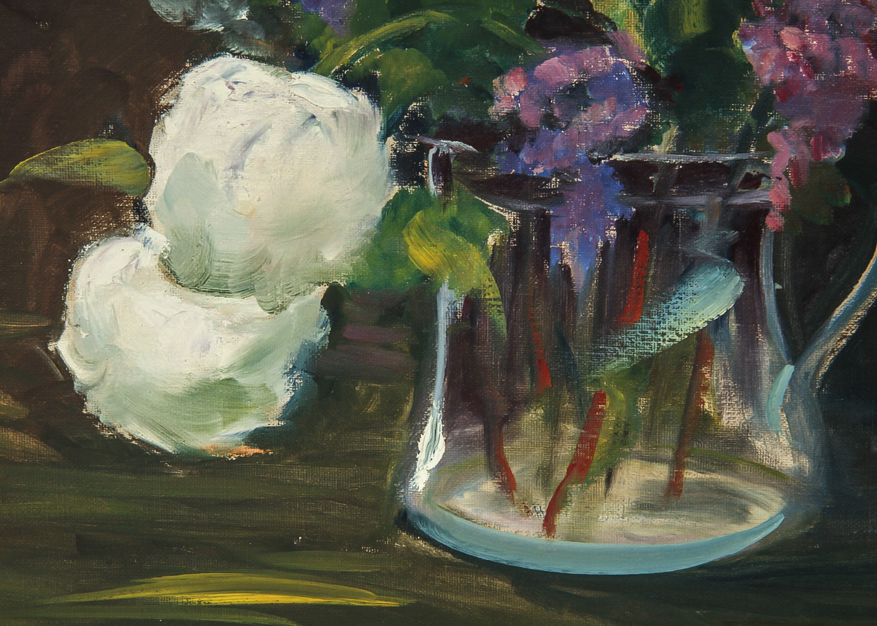 Evelyn Mack Oil Painting on Canvas Board "Still Life in Purple and ...