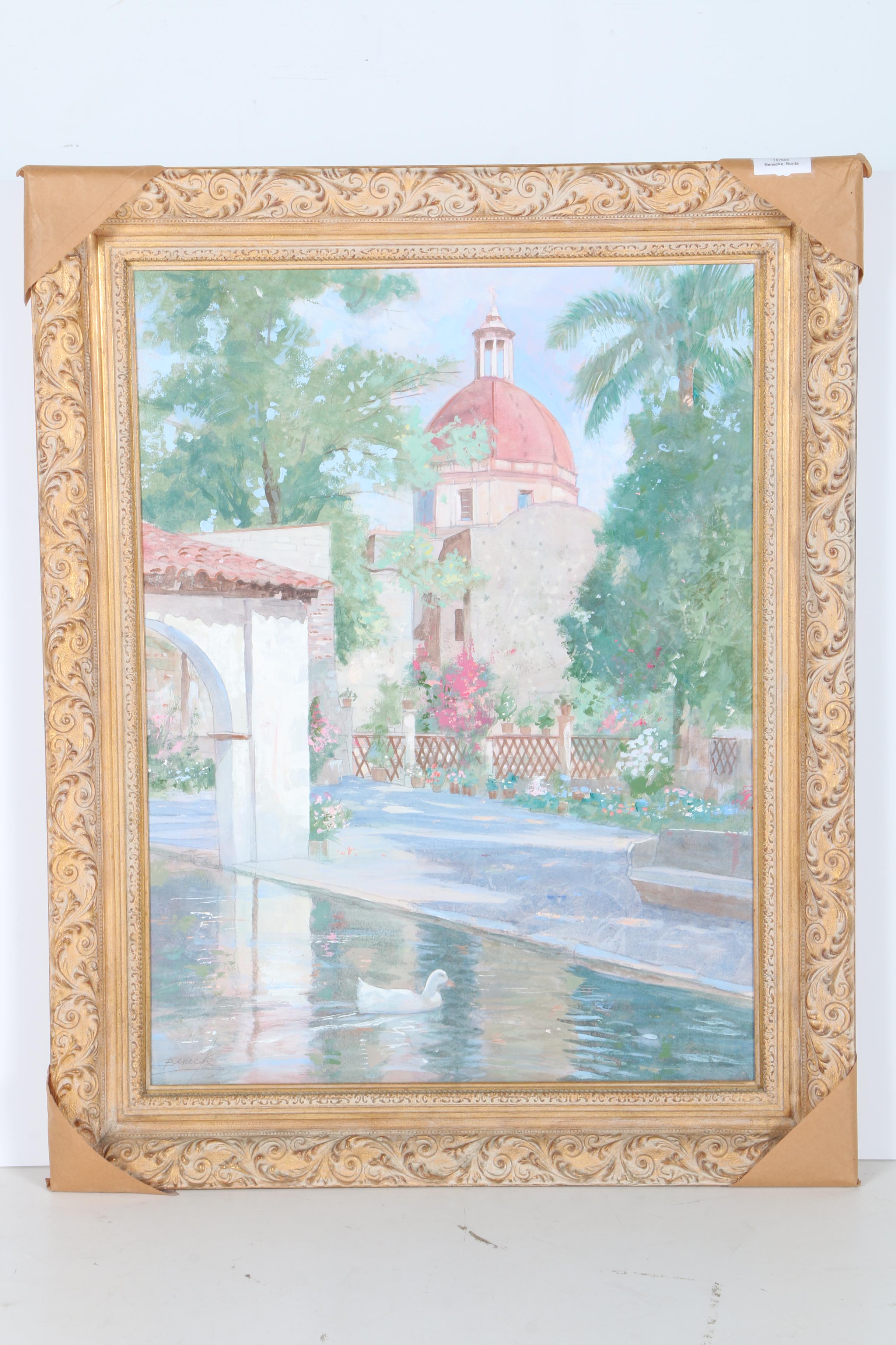 William Benecke Oil Painting on Canvas "The Border Gardens" | EBTH