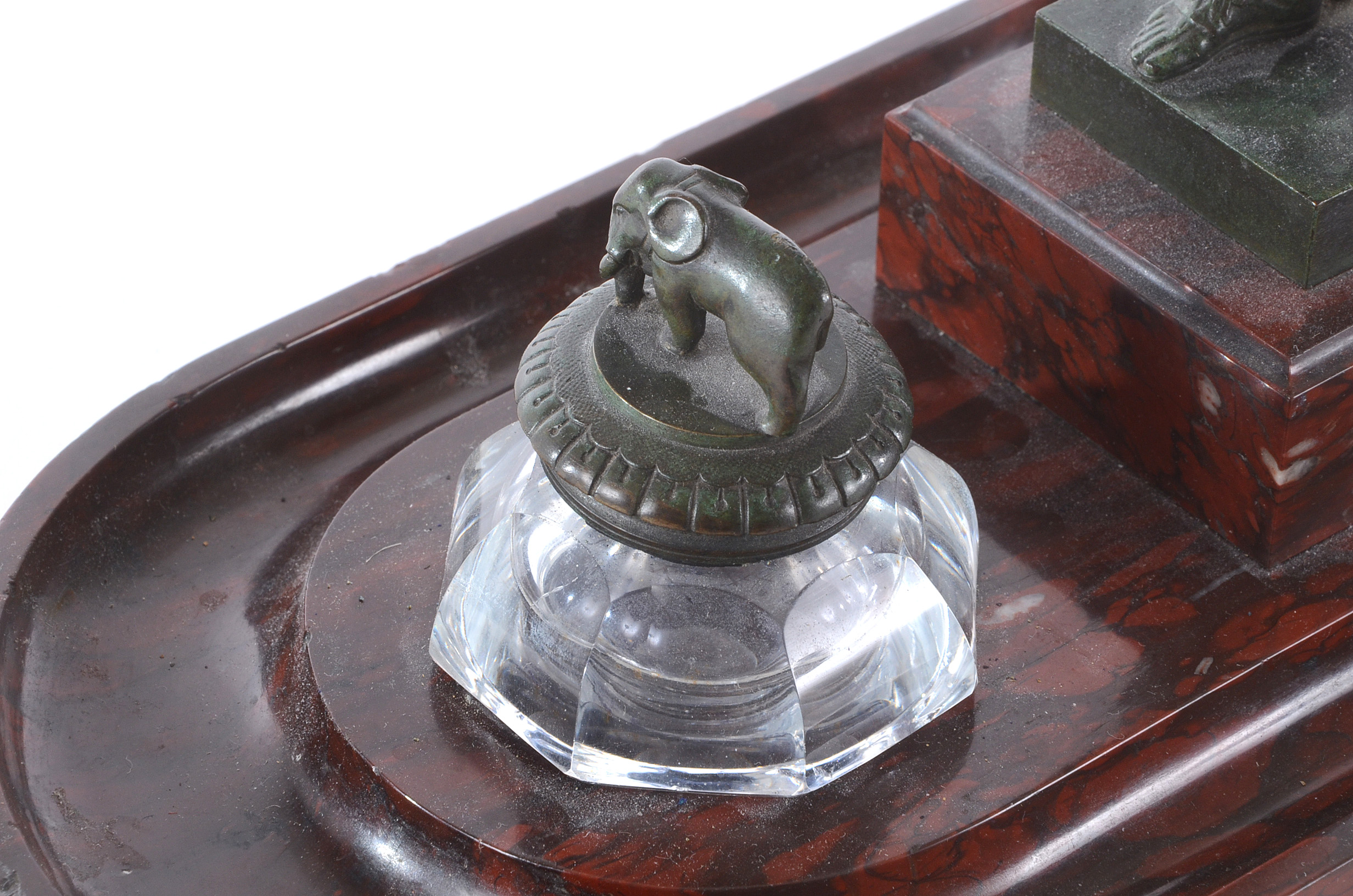French Bronze and Rouge Marble Ink Well | EBTH