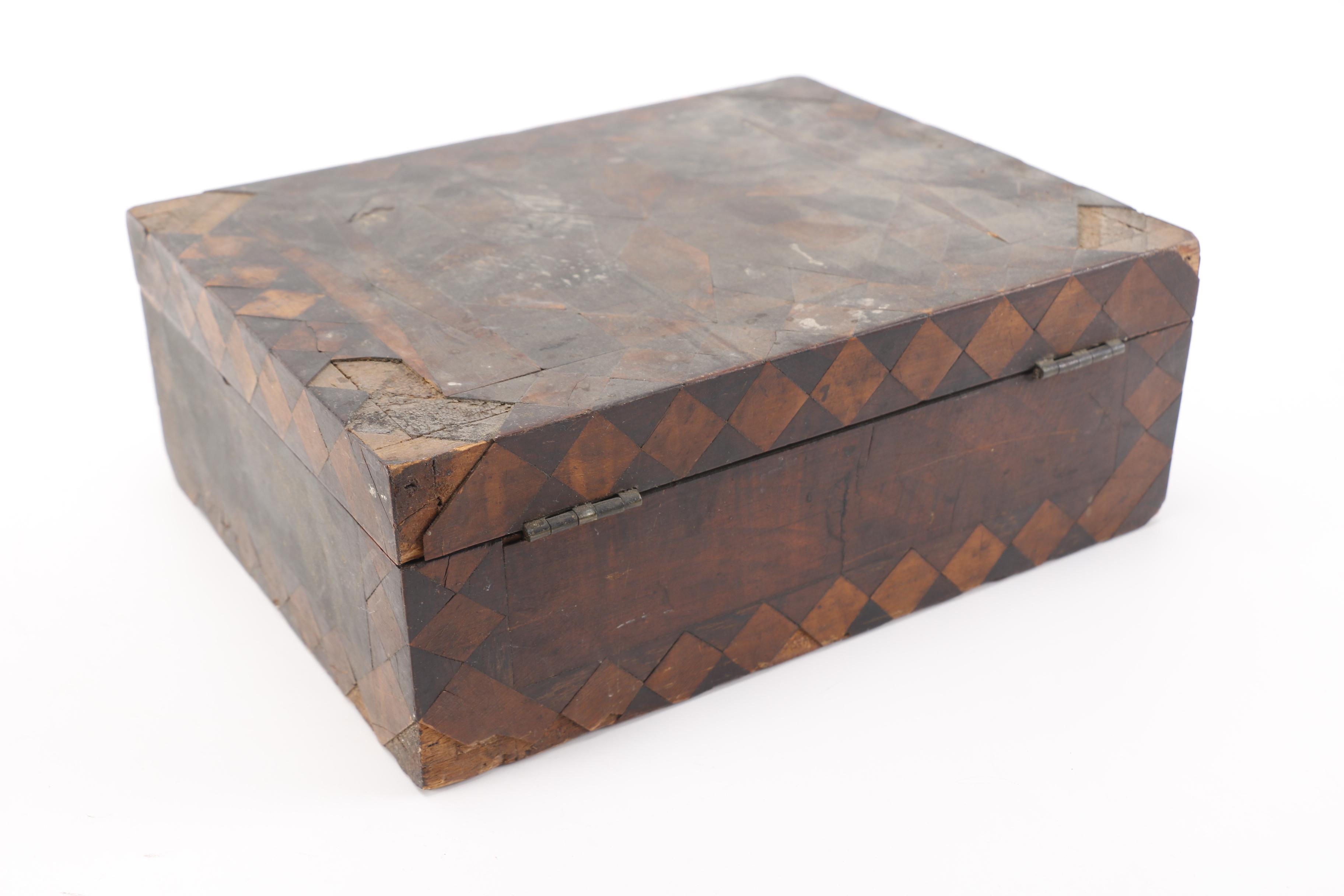 Antique Tramp Art Marquetry Diddy Box | EBTH