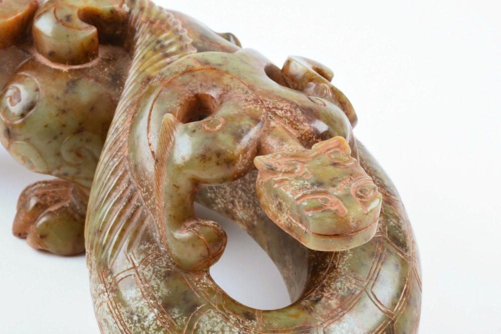 Pair of 19th Century Well Carved Nephrite Jade Chinese Dragons | EBTH