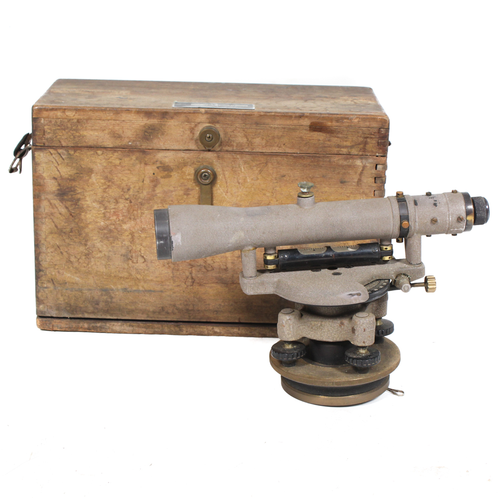 Vintage Craftsman Surveyor's Transit Sight Level and Dovetailed Box | EBTH