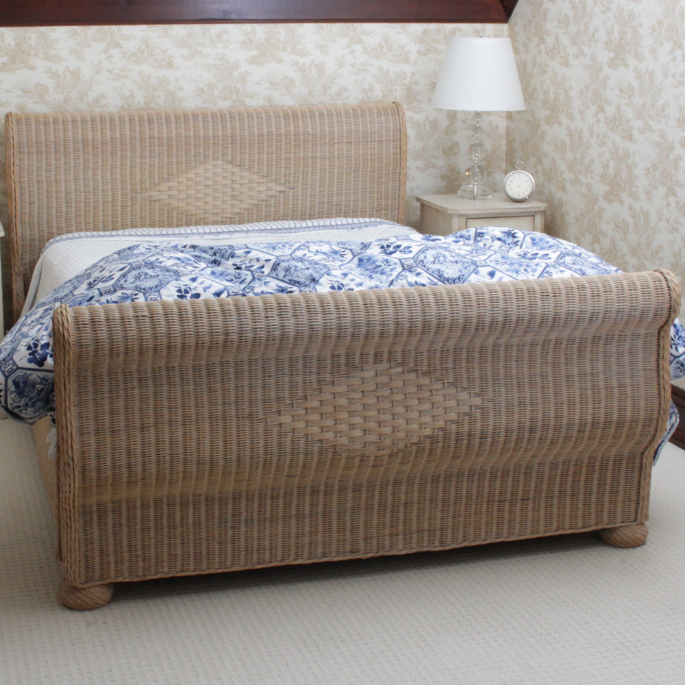 Queen Size Natural Finish Wicker Sleigh Bed | EBTH