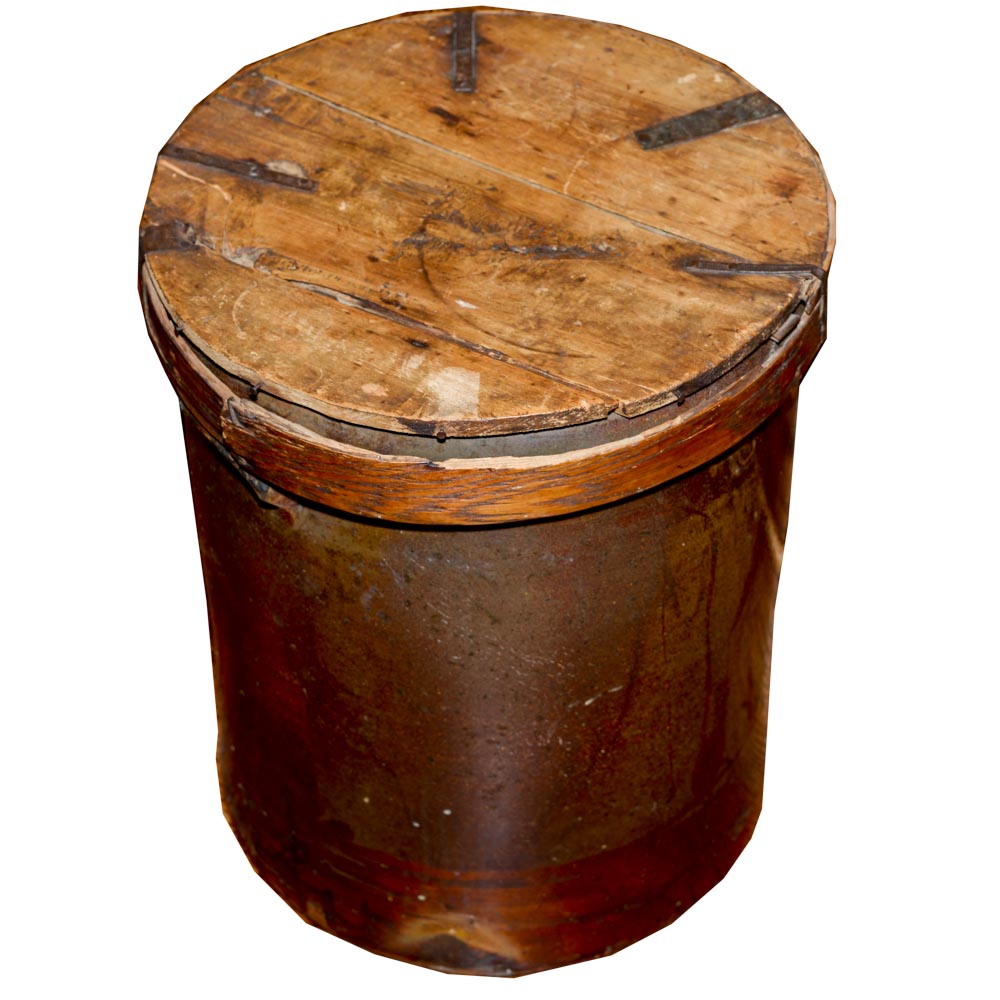 Vintage Stoneware Farmhouse Crock With Wooden Lid | EBTH