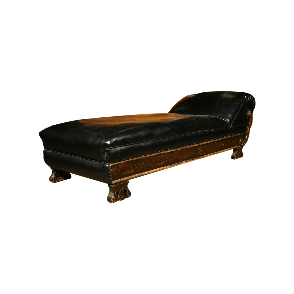 Vintage Gothic Inspired Black Leather Chaise Lounge | EBTH