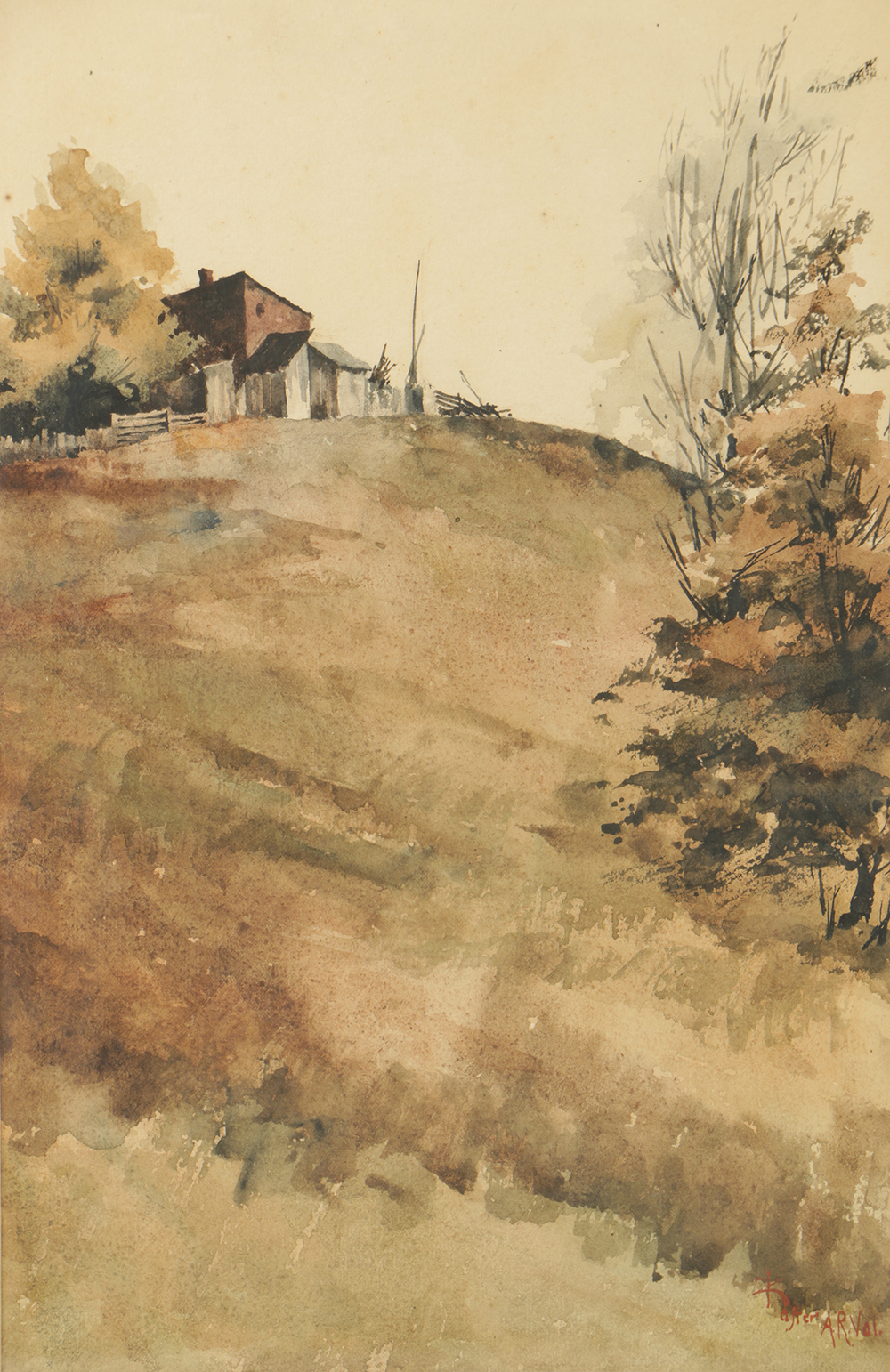 John Zettel Watercolor Painting on Paper "Farm on the Hill" | EBTH
