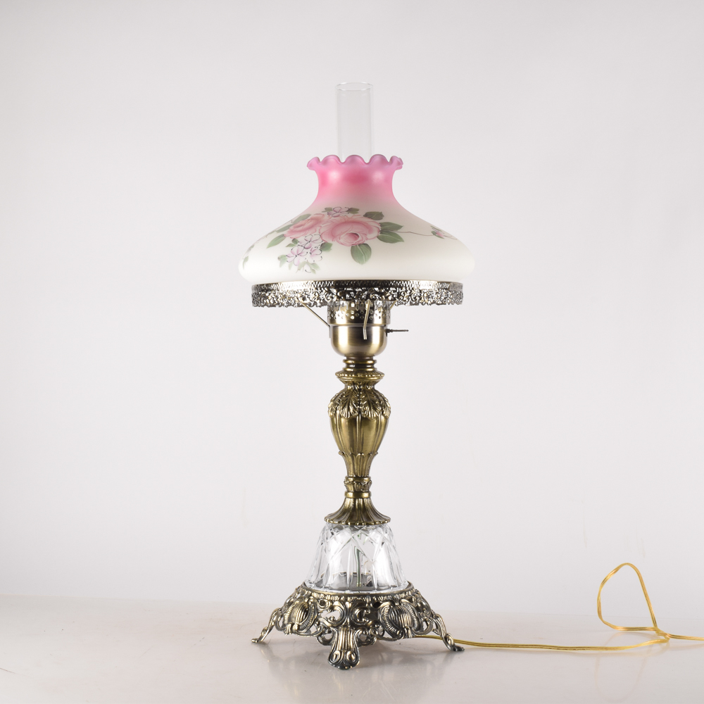 Reproduction Parlor Lamp with Painted Glass Shade | EBTH