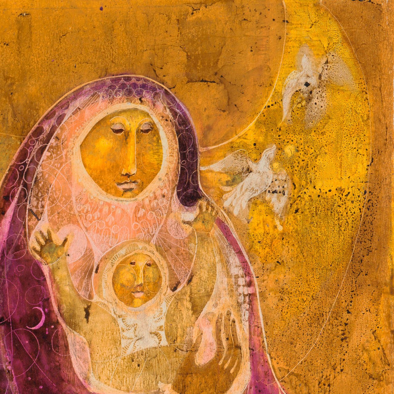 Susan-Seddon Boulet Encaustic Painting on Card "Mother and Child" with ...
