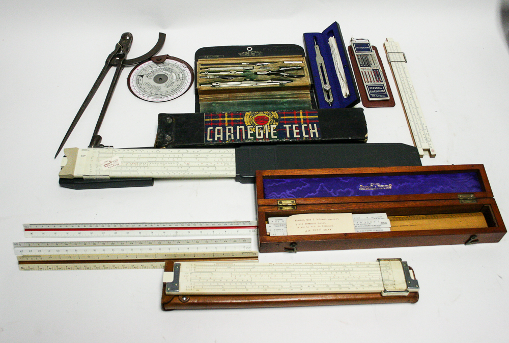 Vintage Engineering Tools Including Slide Rules and Mechanical ...