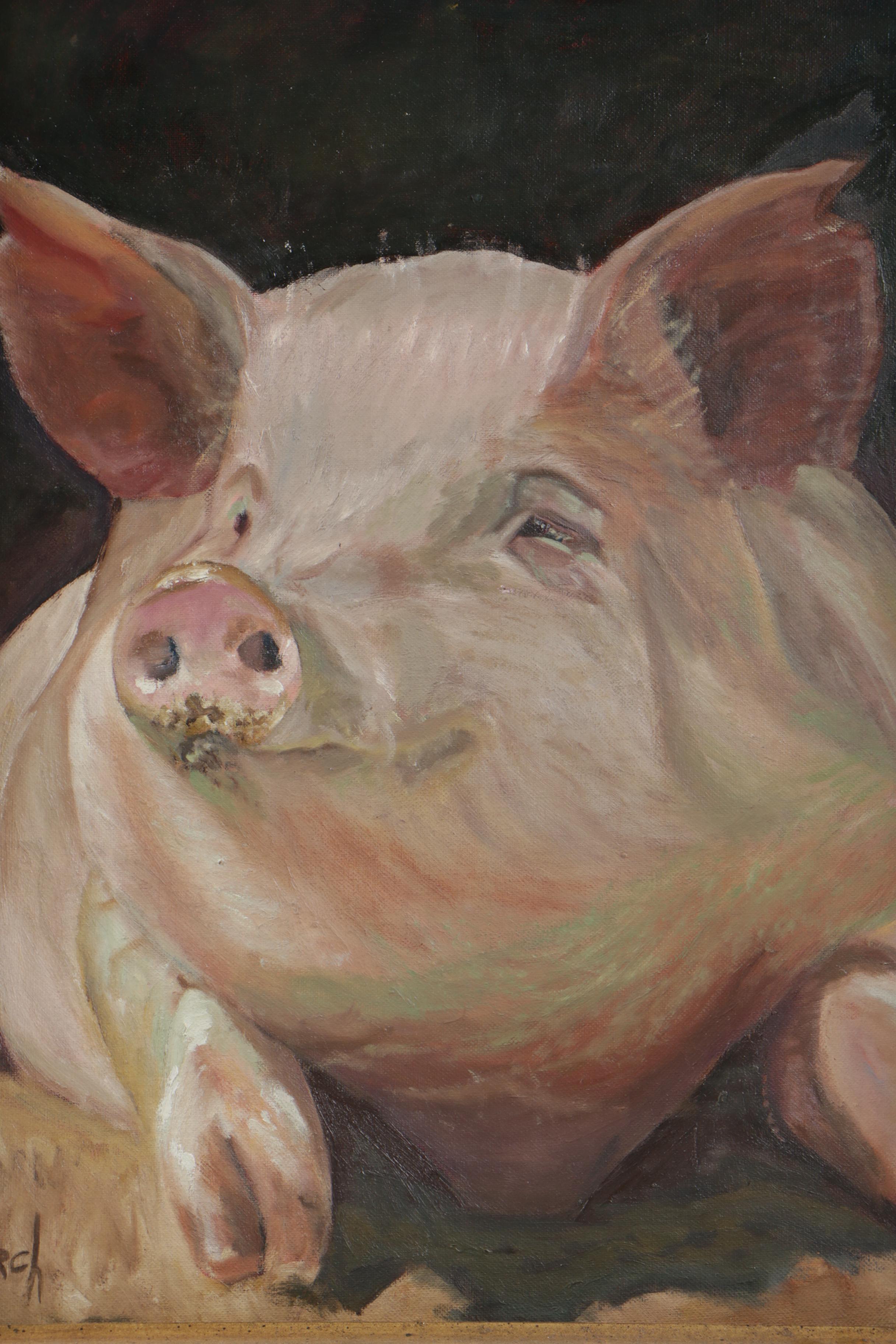 March Oil On Canvas Pig Portrait | EBTH