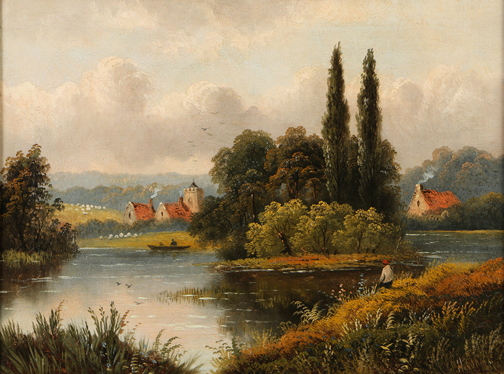 H. Cook Oil Painting on Canvas of Village Landscape | EBTH