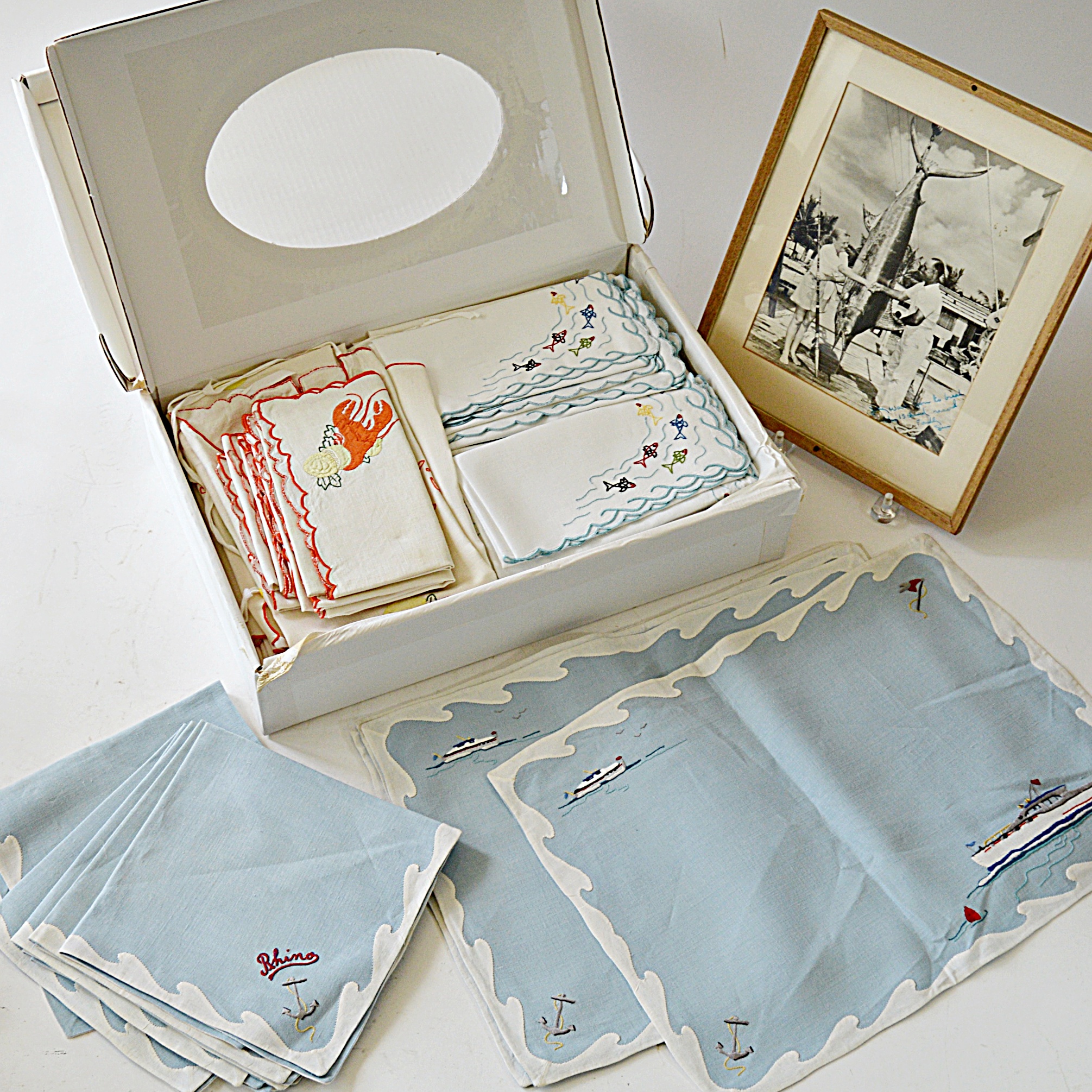 Vintage Custom Table Linens for a Fishing Yacht | EBTH