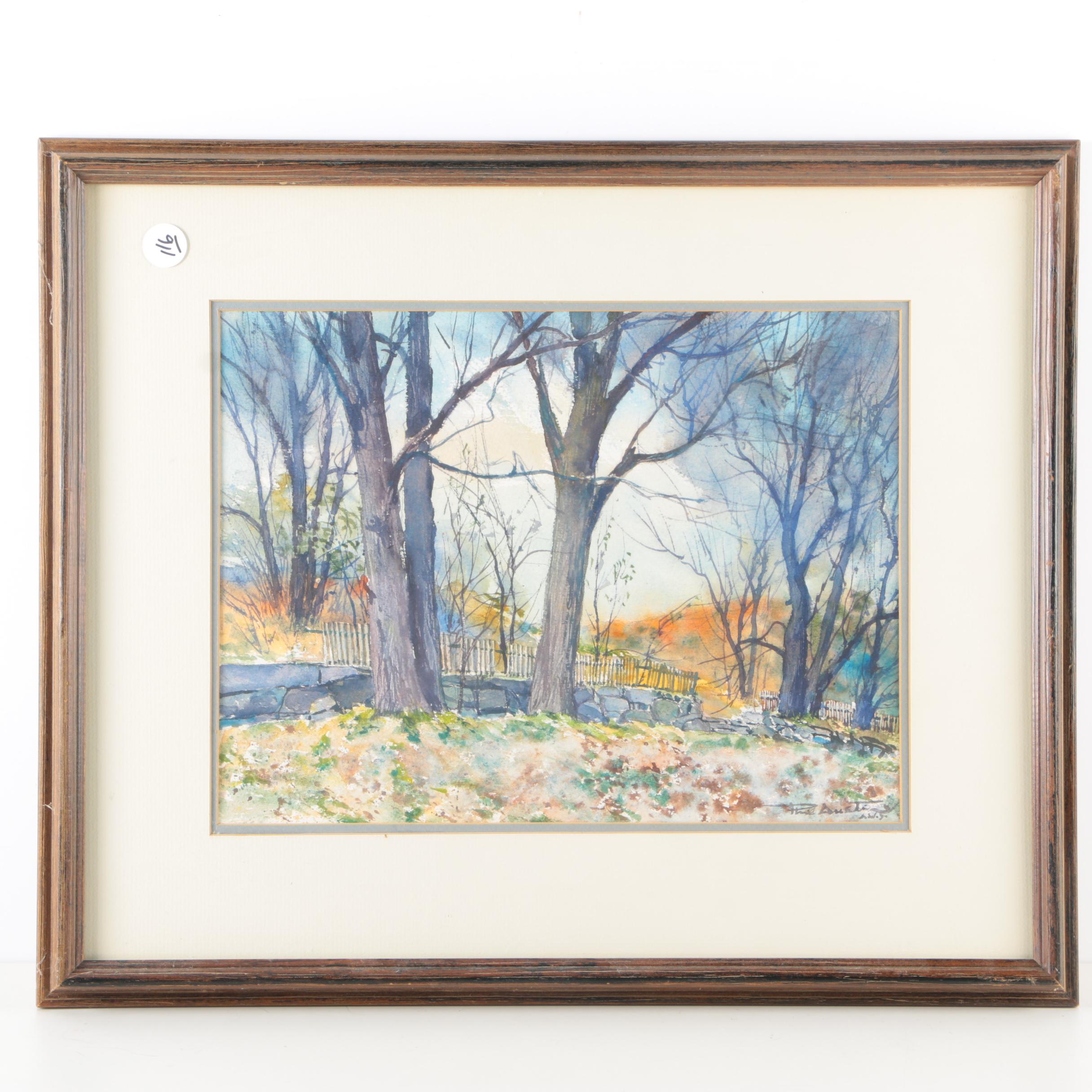 Phil Austin Watercolor on Paper "The Fence" | EBTH