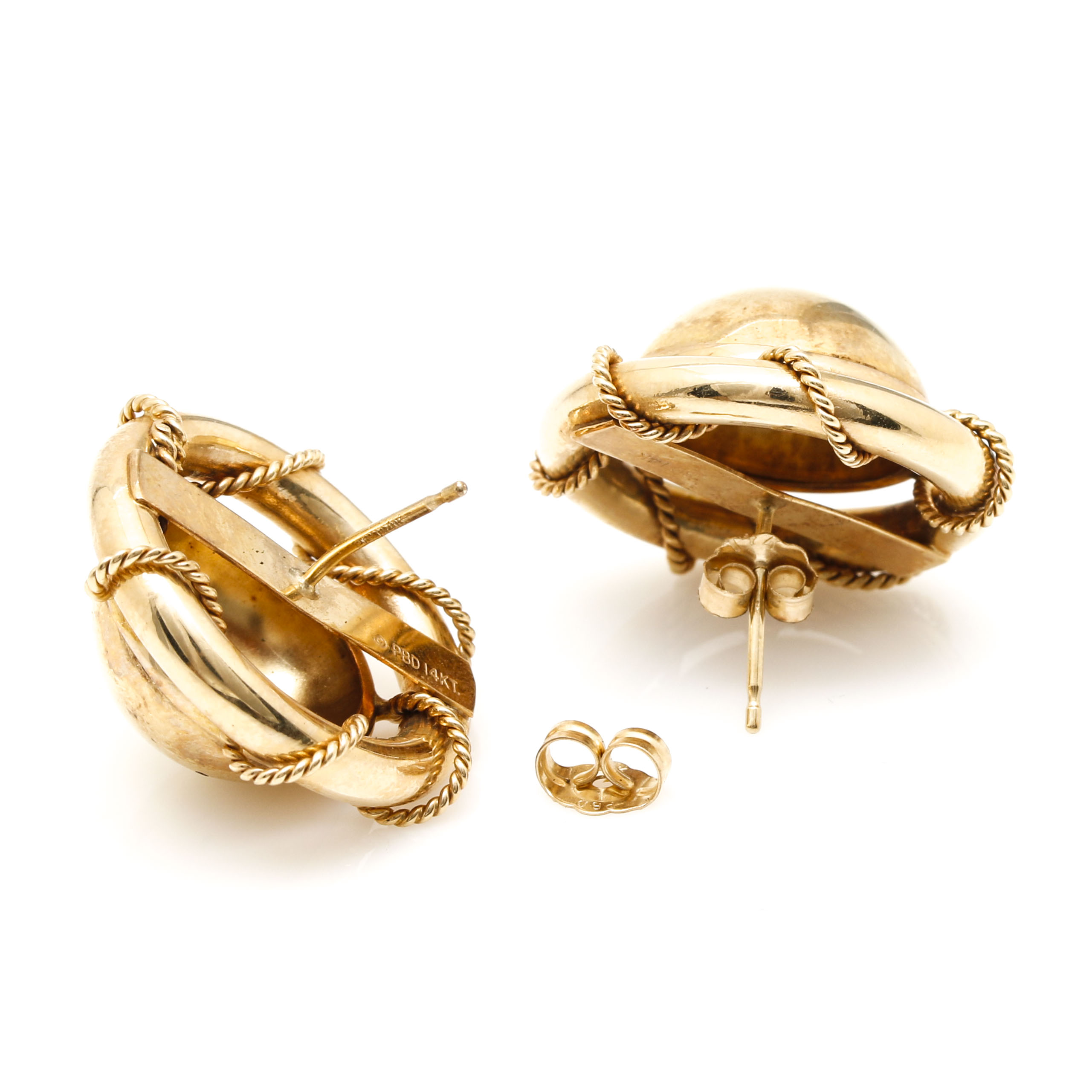 Peter Brams Designs 14K Yellow Gold Button Earrings | EBTH