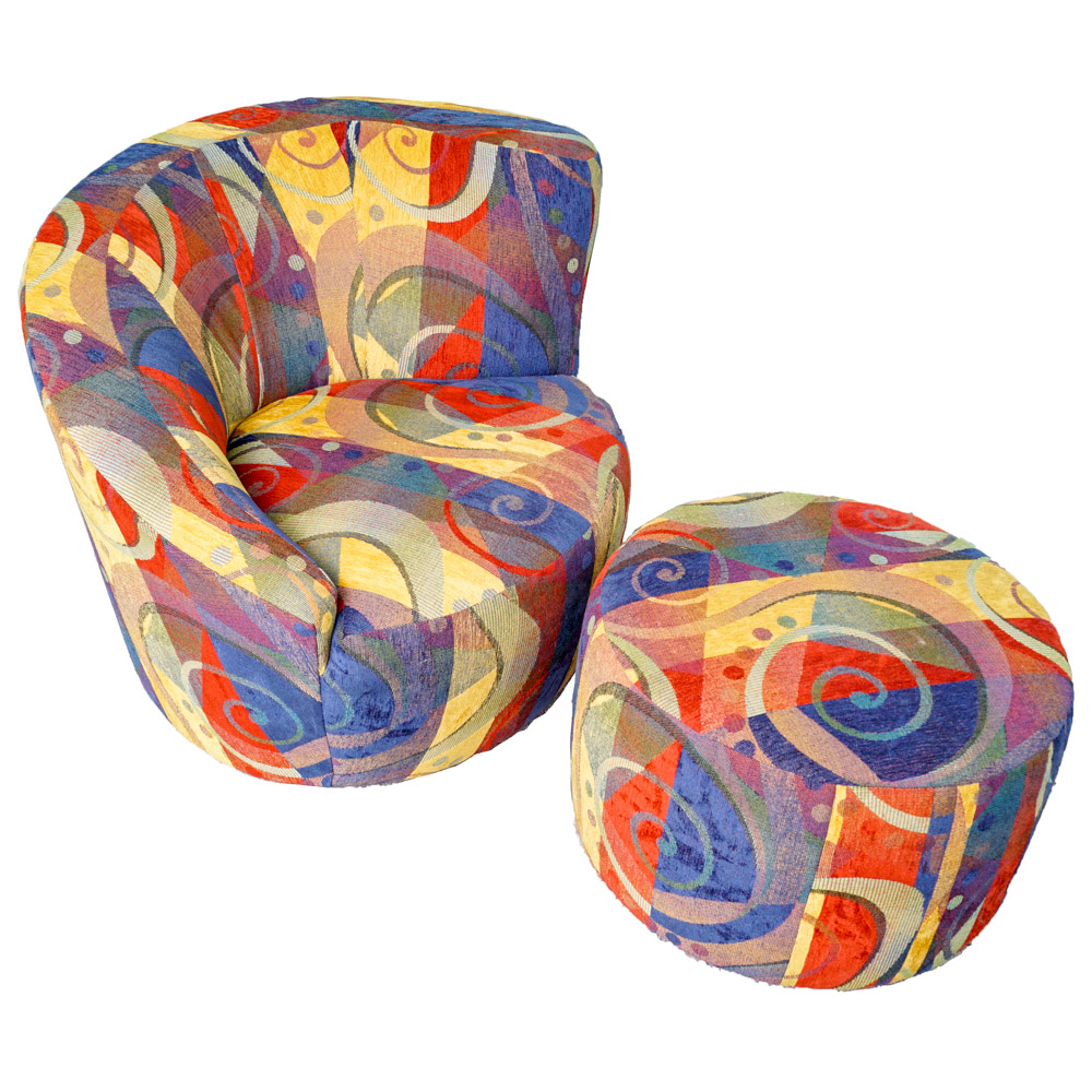 Colorful Contemporary Chair and Ottoman | EBTH