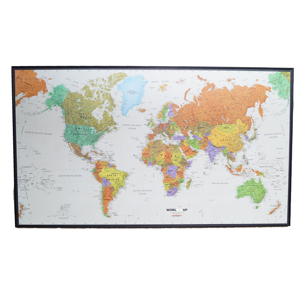 Large Framed World Map | EBTH