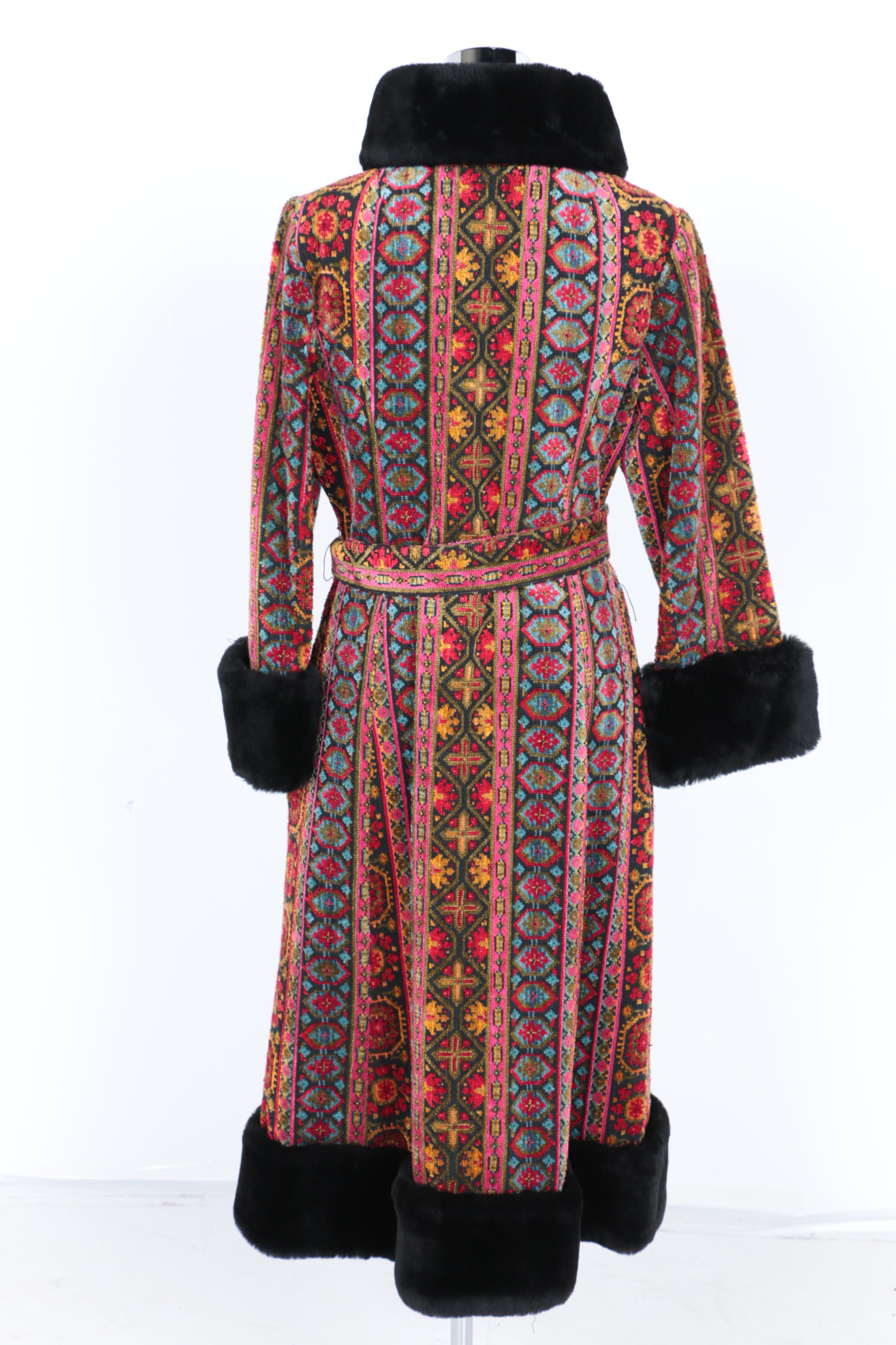 Full Length Carpet Coat With Faux Fur Trim | EBTH