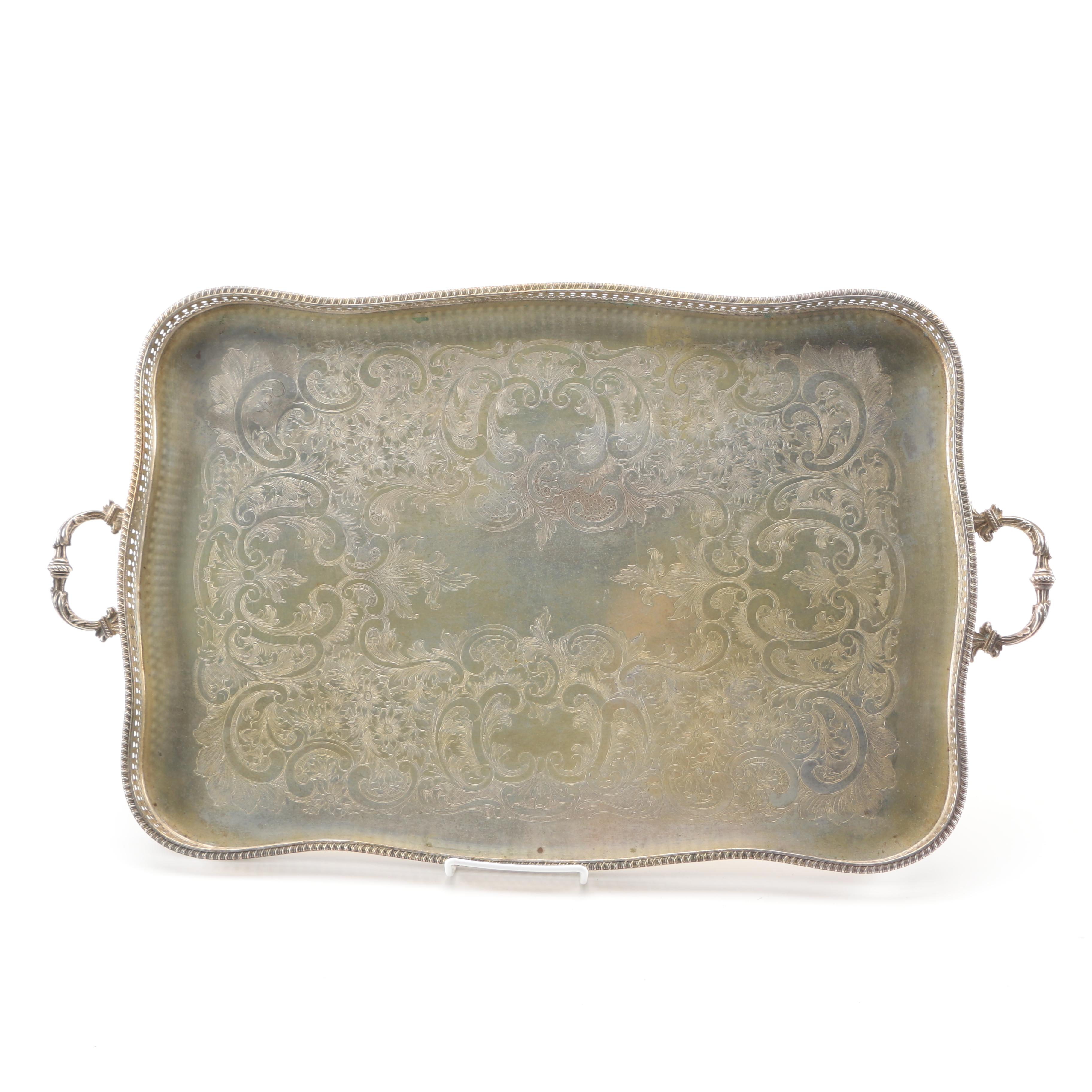 Épée Silver Plate Serving Tray With Foliate Detailing | EBTH