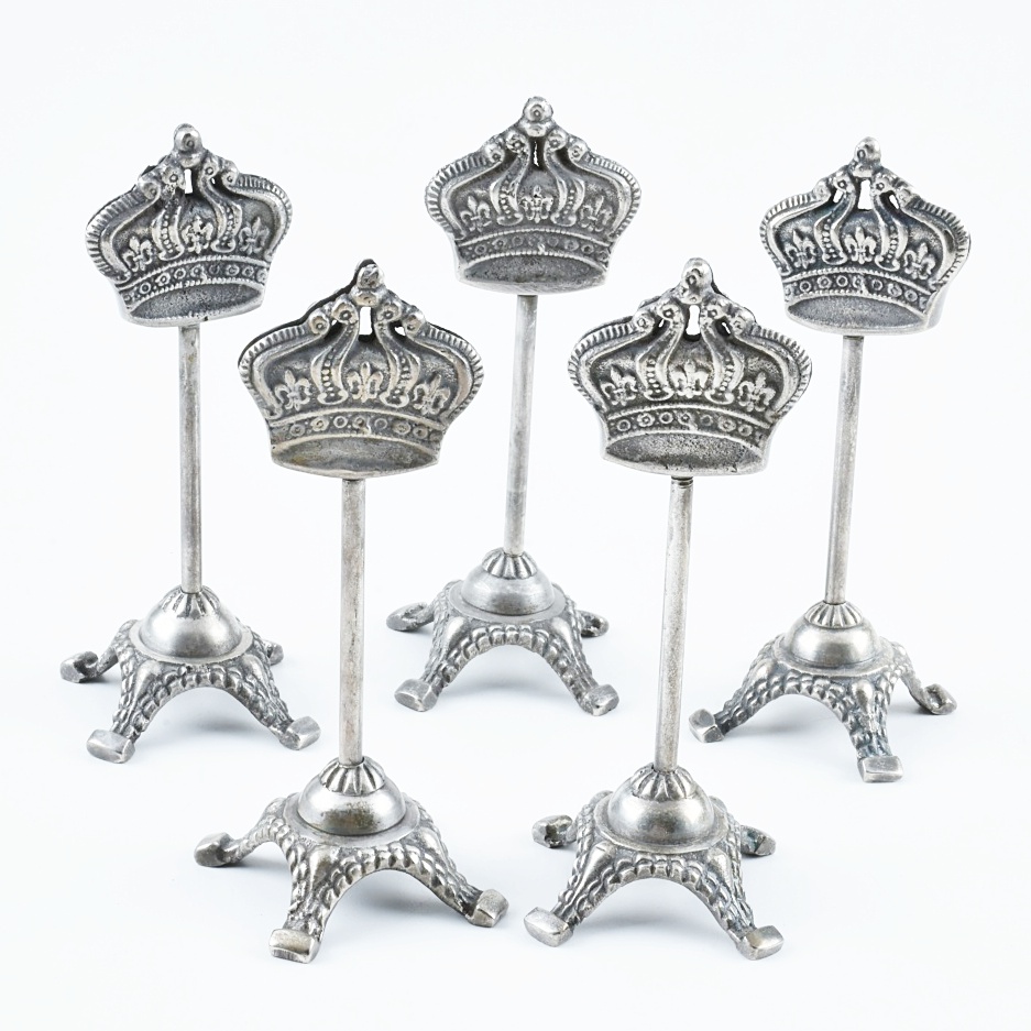 Set of Five Pewter Place Card Holders with Crown Top | EBTH