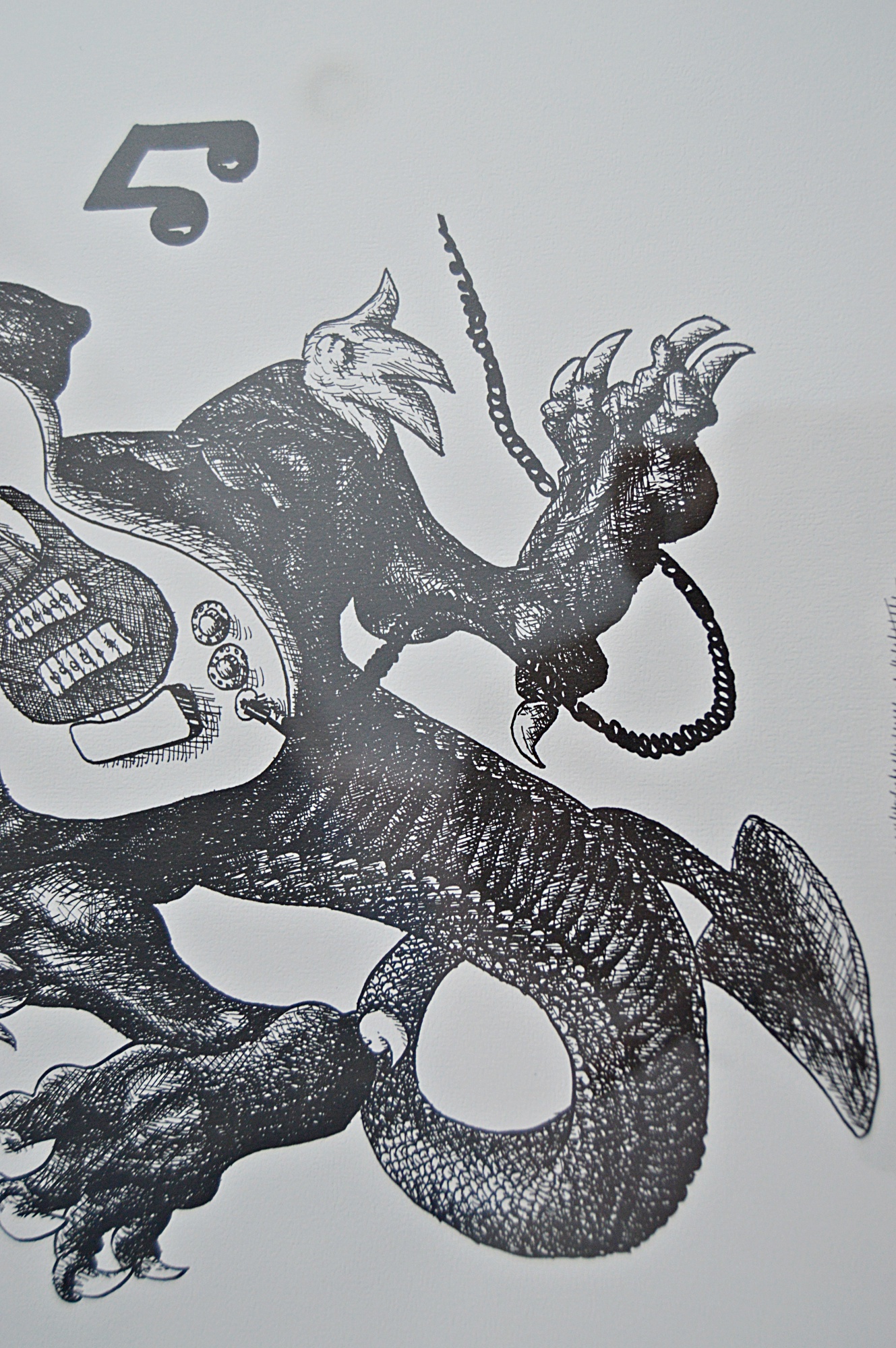 Matteson Lithographic Print of a Guitar-Playing Dragon | EBTH