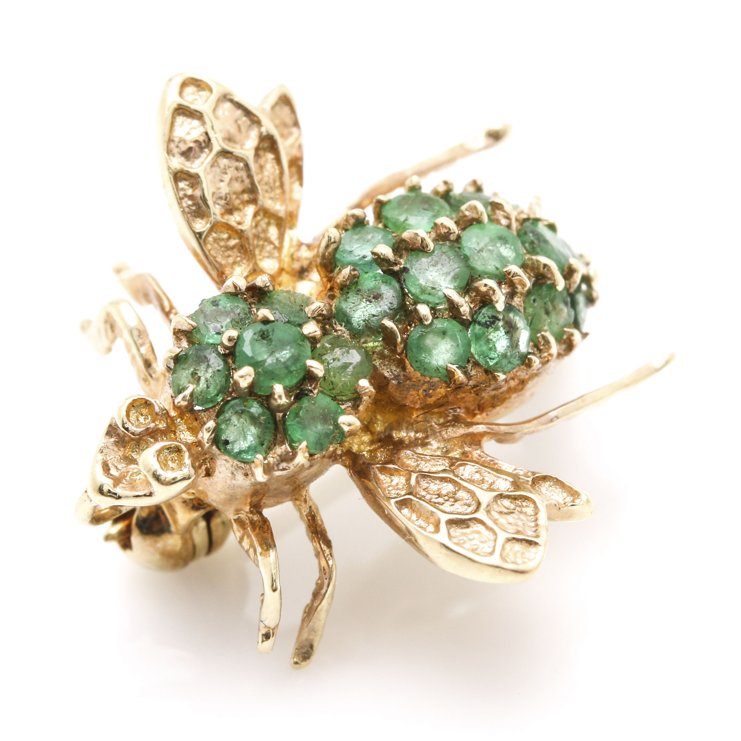 14K Yellow Gold Emerald Bee Brooch | EBTH