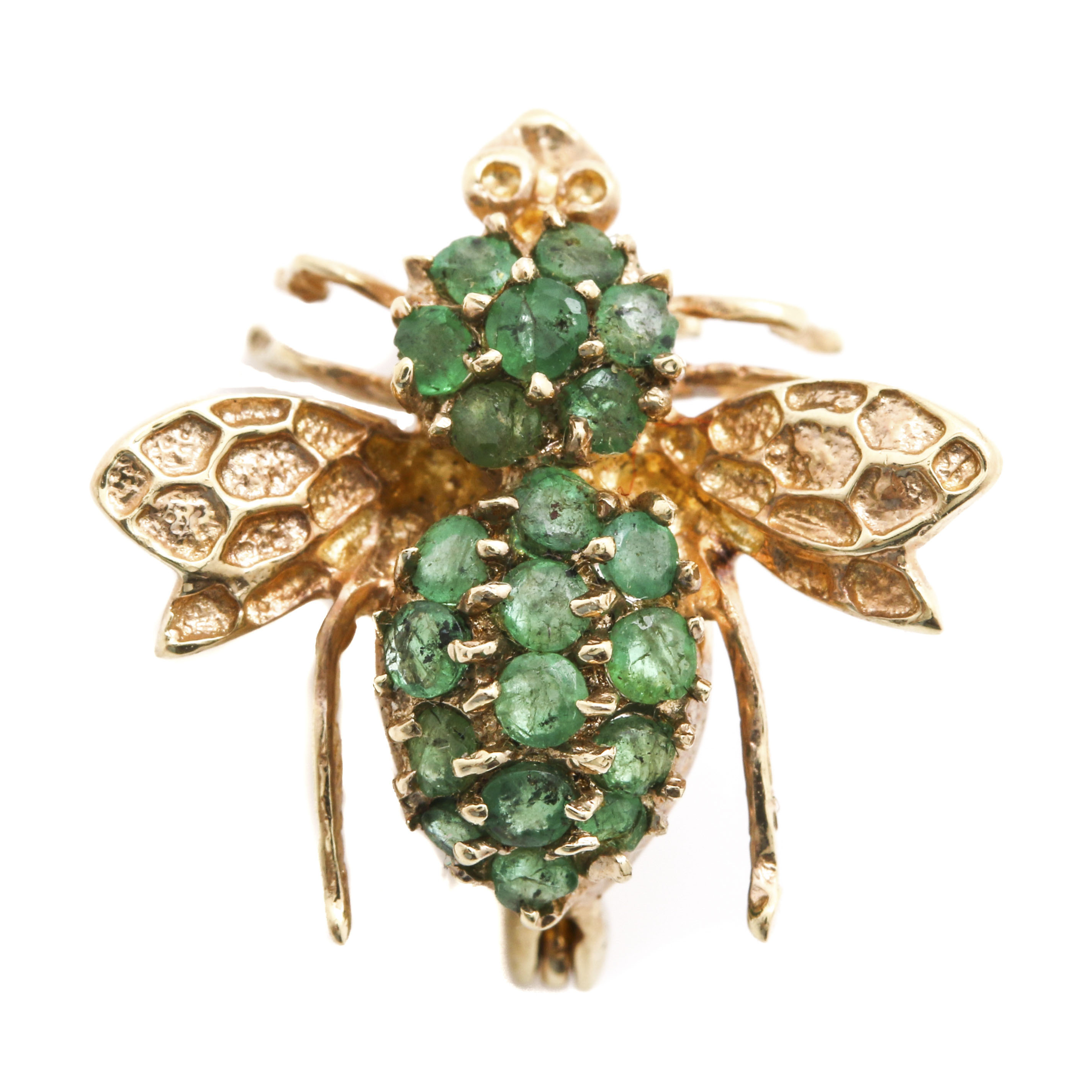 14K Yellow Gold Emerald Bee Brooch | EBTH