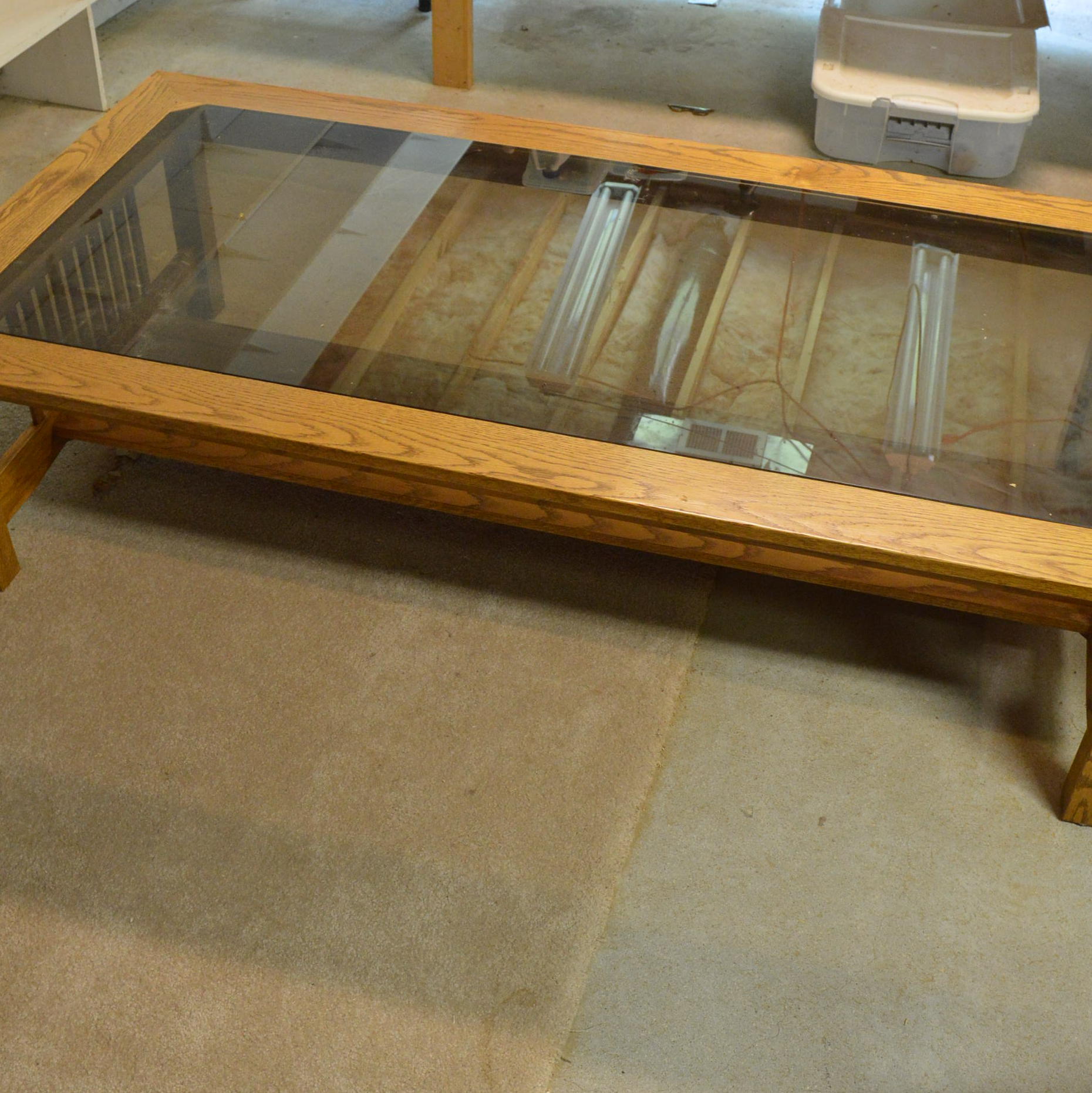 Mission Style Coffee Table with Glass Top | EBTH
