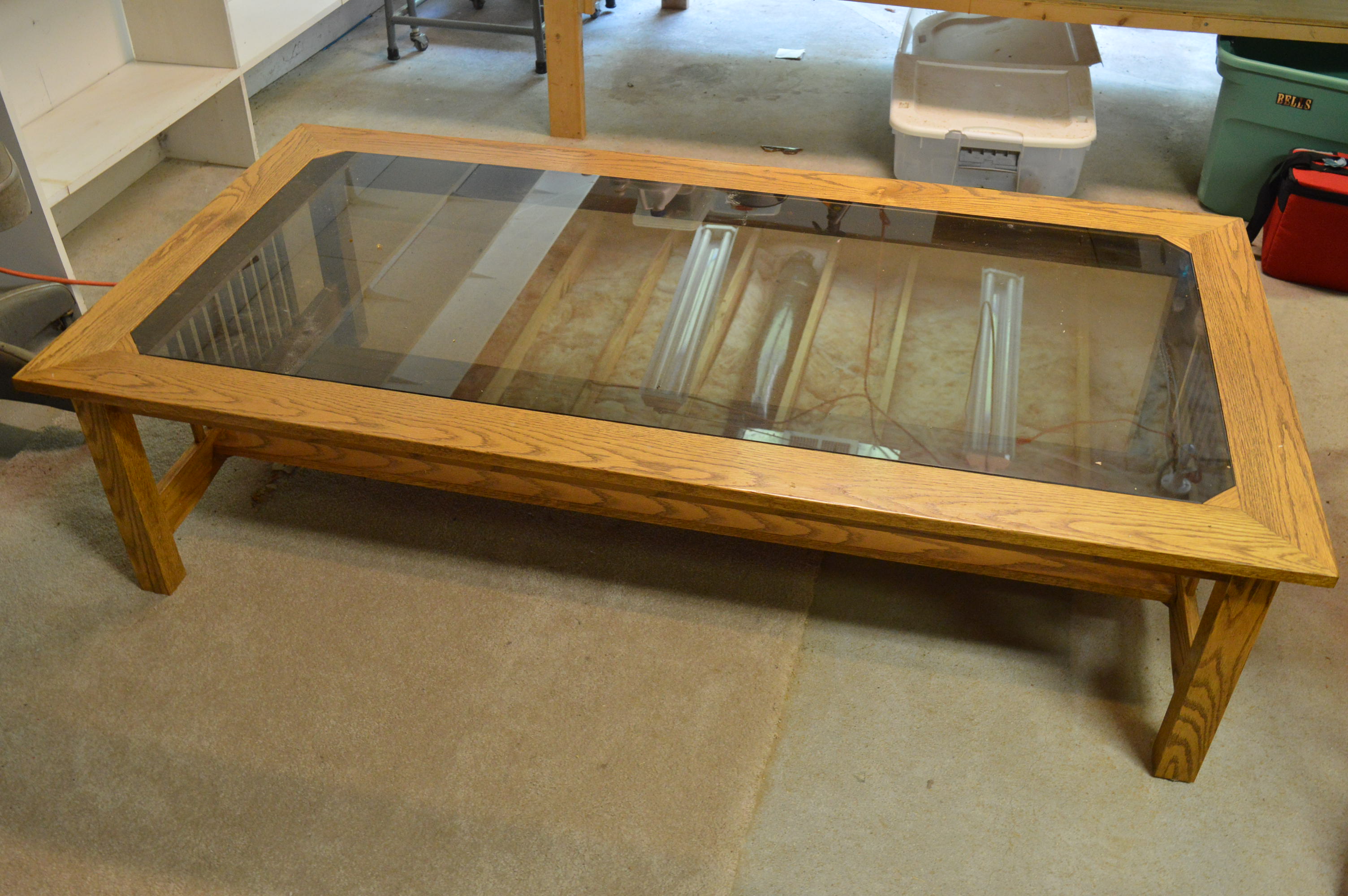 Mission Style Coffee Table with Glass Top | EBTH