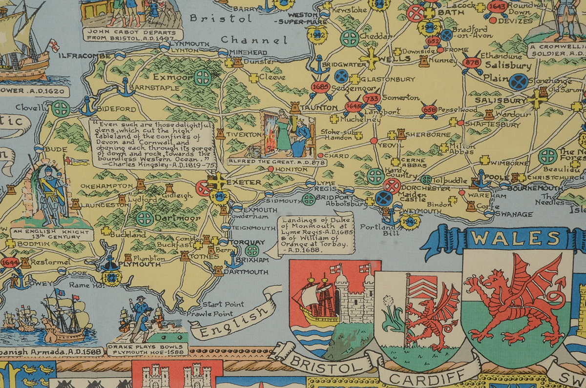 Vintage Color Lithographic Poster "Historical Map of England and Wales ...