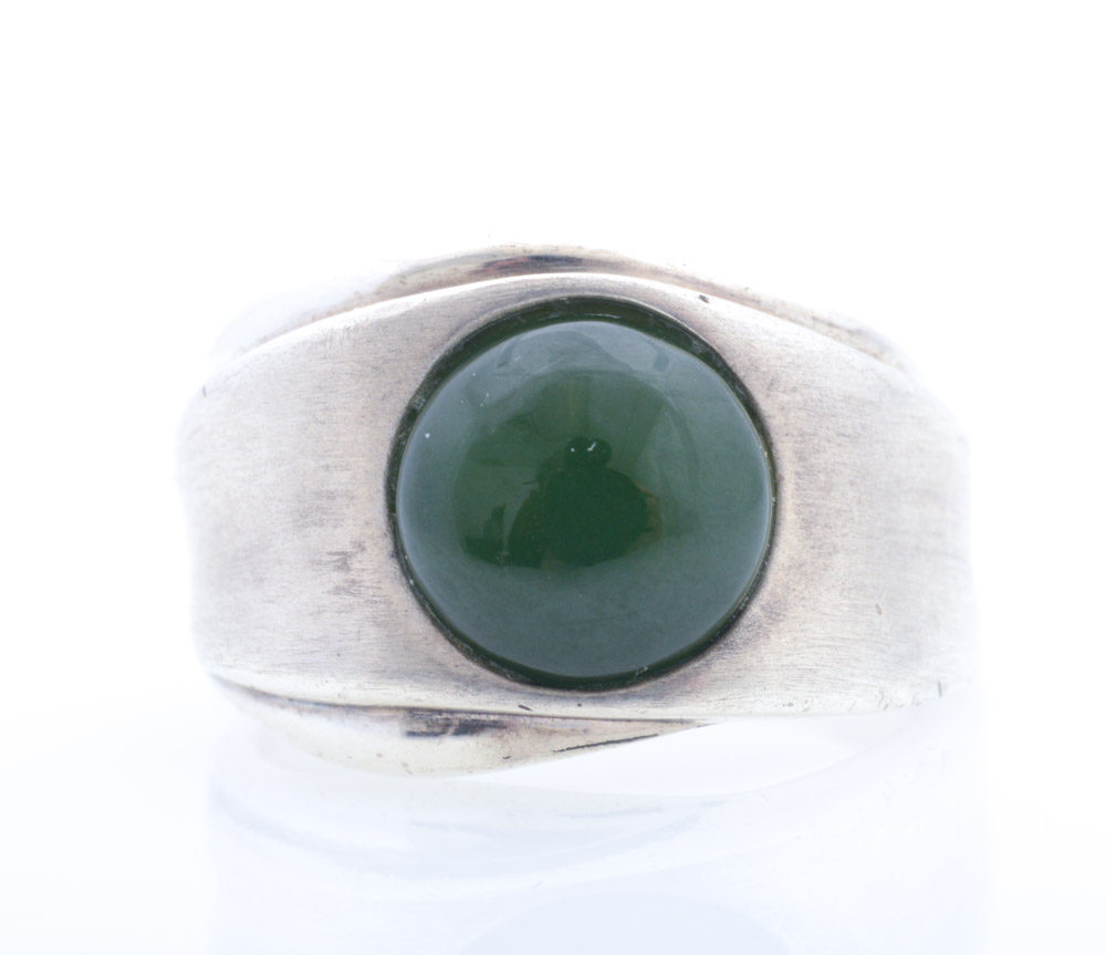 Sterling Silver Nephrite Jade Ring | EBTH