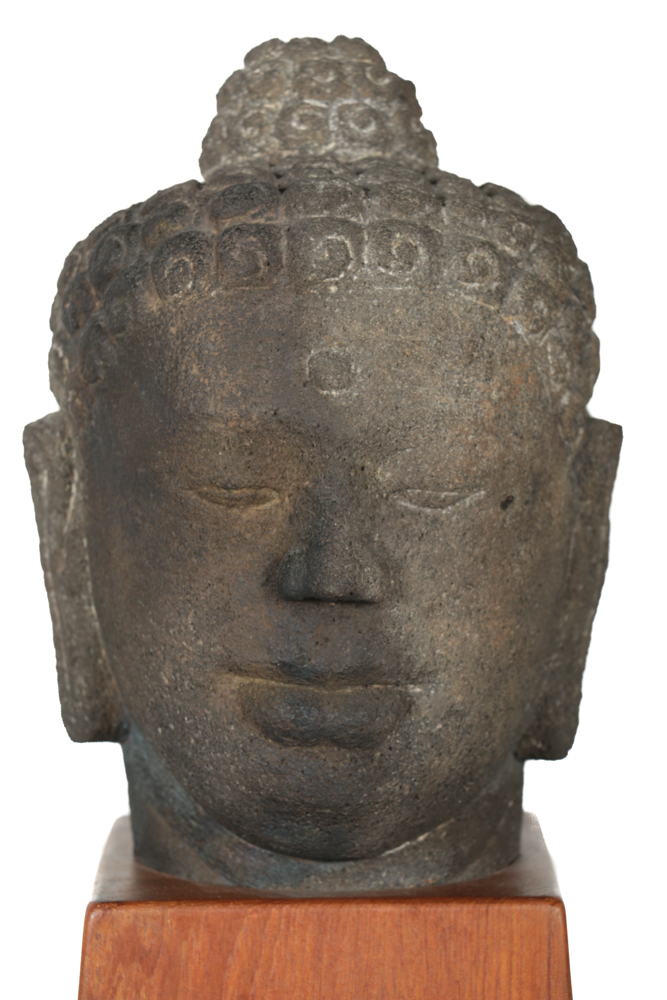 Javanese Borobudur Style Carved Volcanic Stone Buddha Head | EBTH