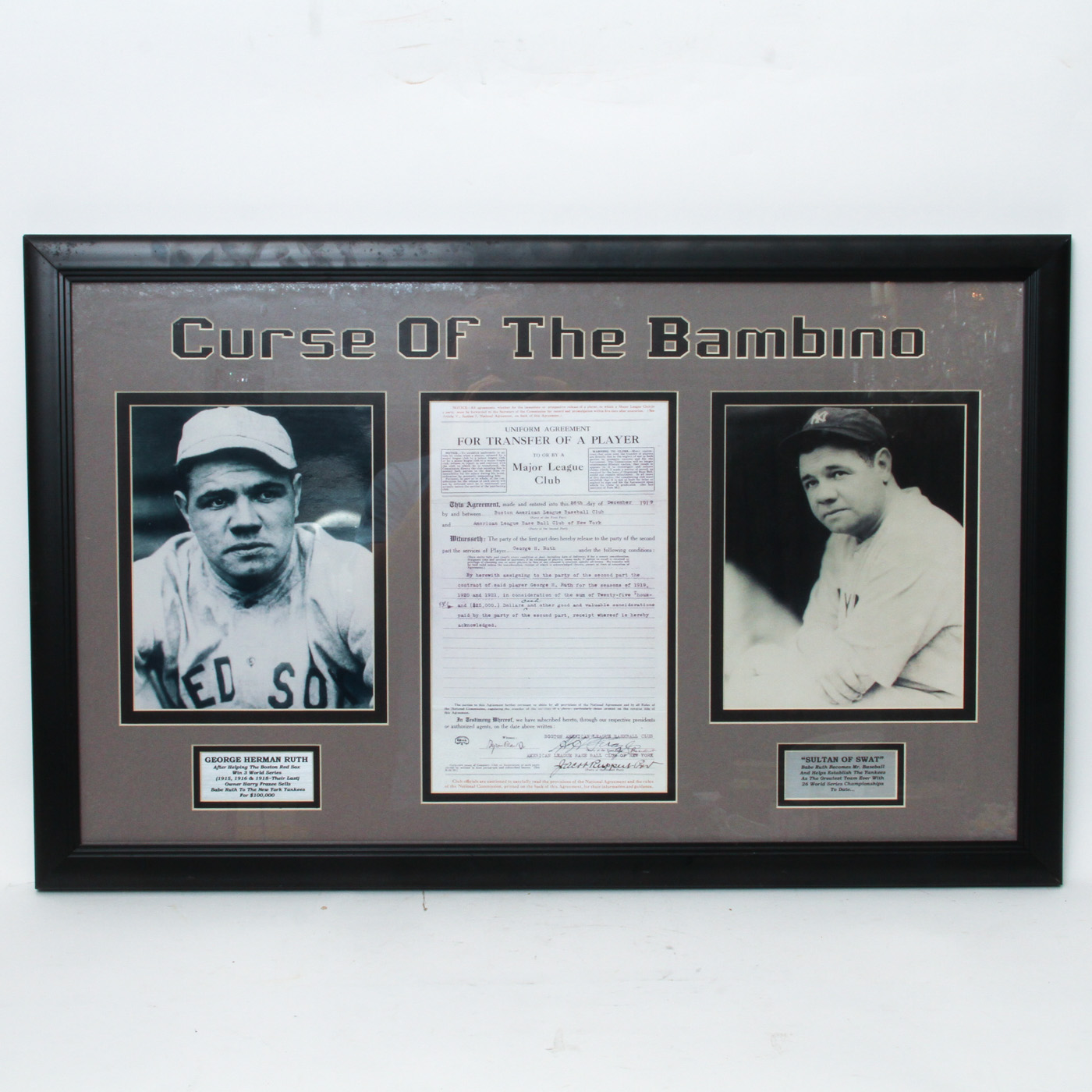 Curse of the Bambino Framed Transfer Agreement and Photos of Babe Ruth ...