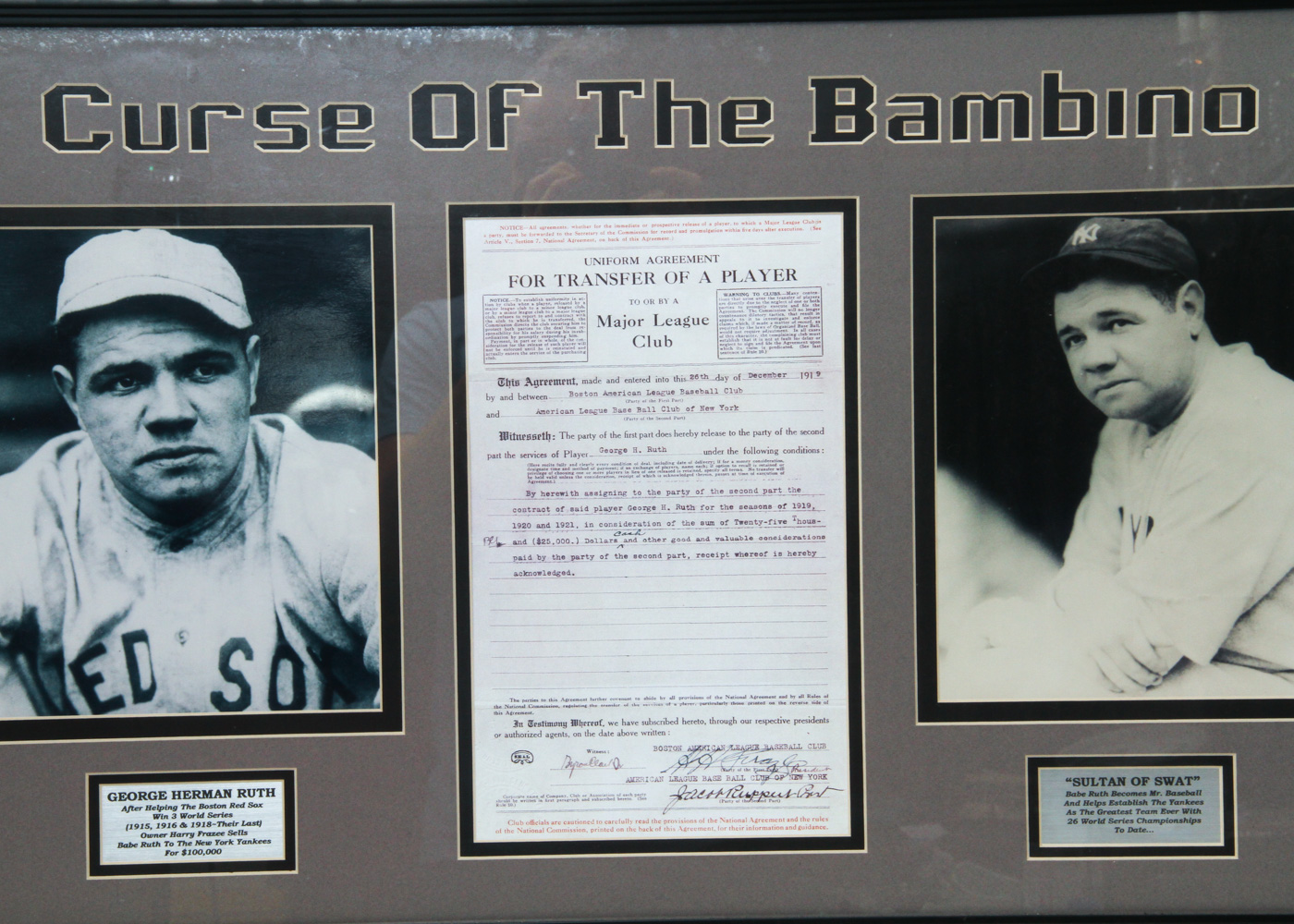 Curse of the Bambino Framed Transfer Agreement and Photos of Babe Ruth ...