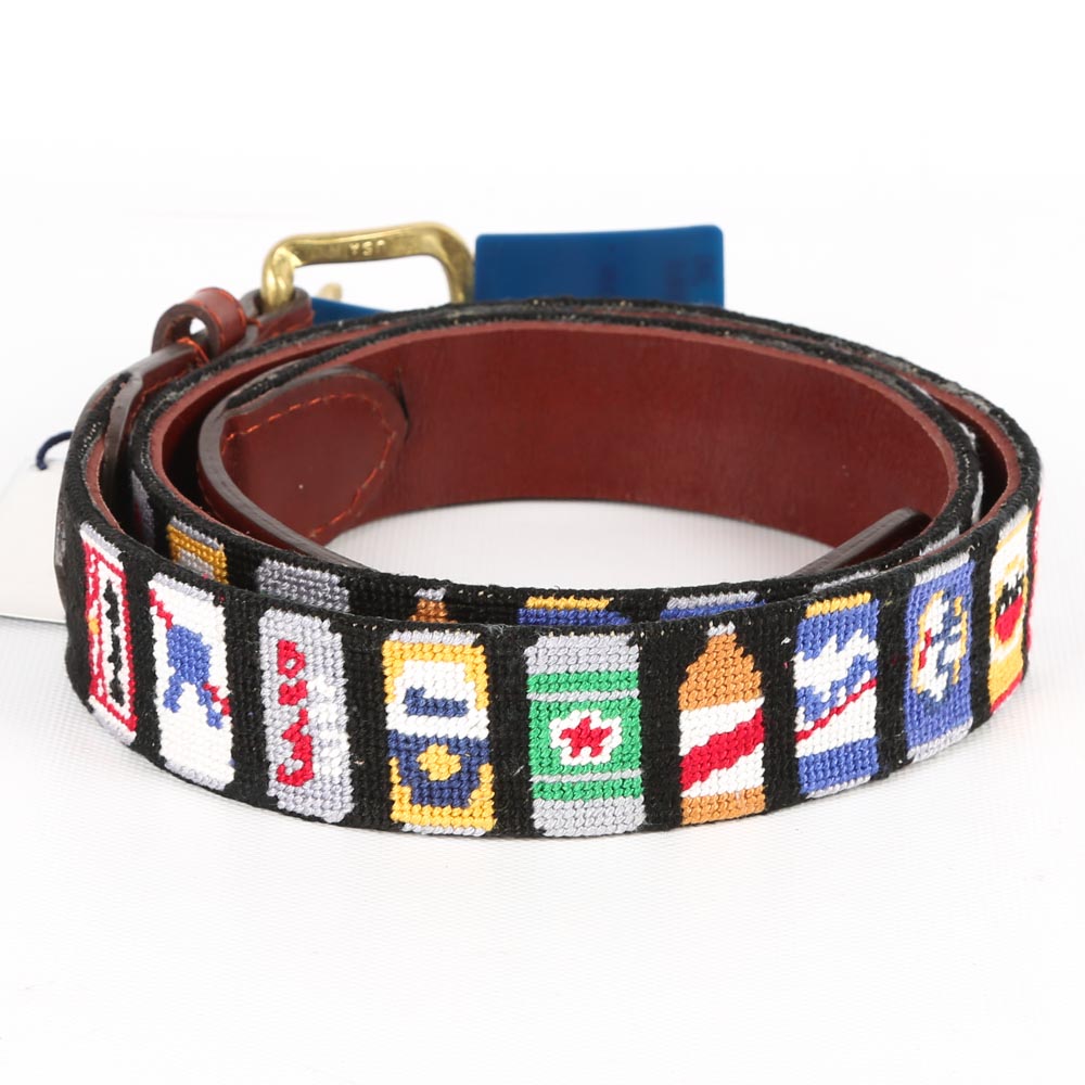 Smathers & Branson Hand Stitched Needlepoint Beer Can Belt | EBTH