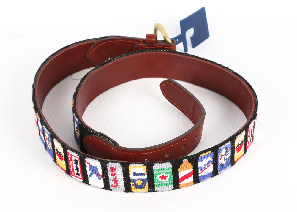 Smathers & Branson Hand Stitched Needlepoint Beer Can Belt | EBTH