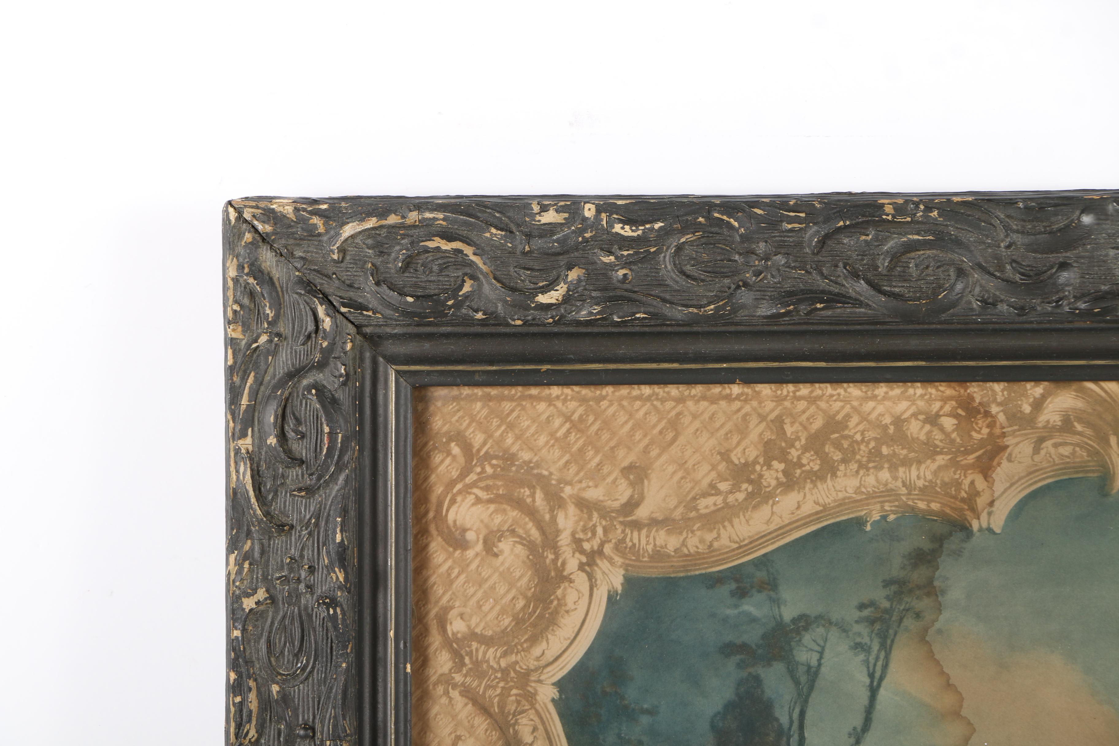 Vintage Color Lithograph of Couple in Pastoral Scene | EBTH