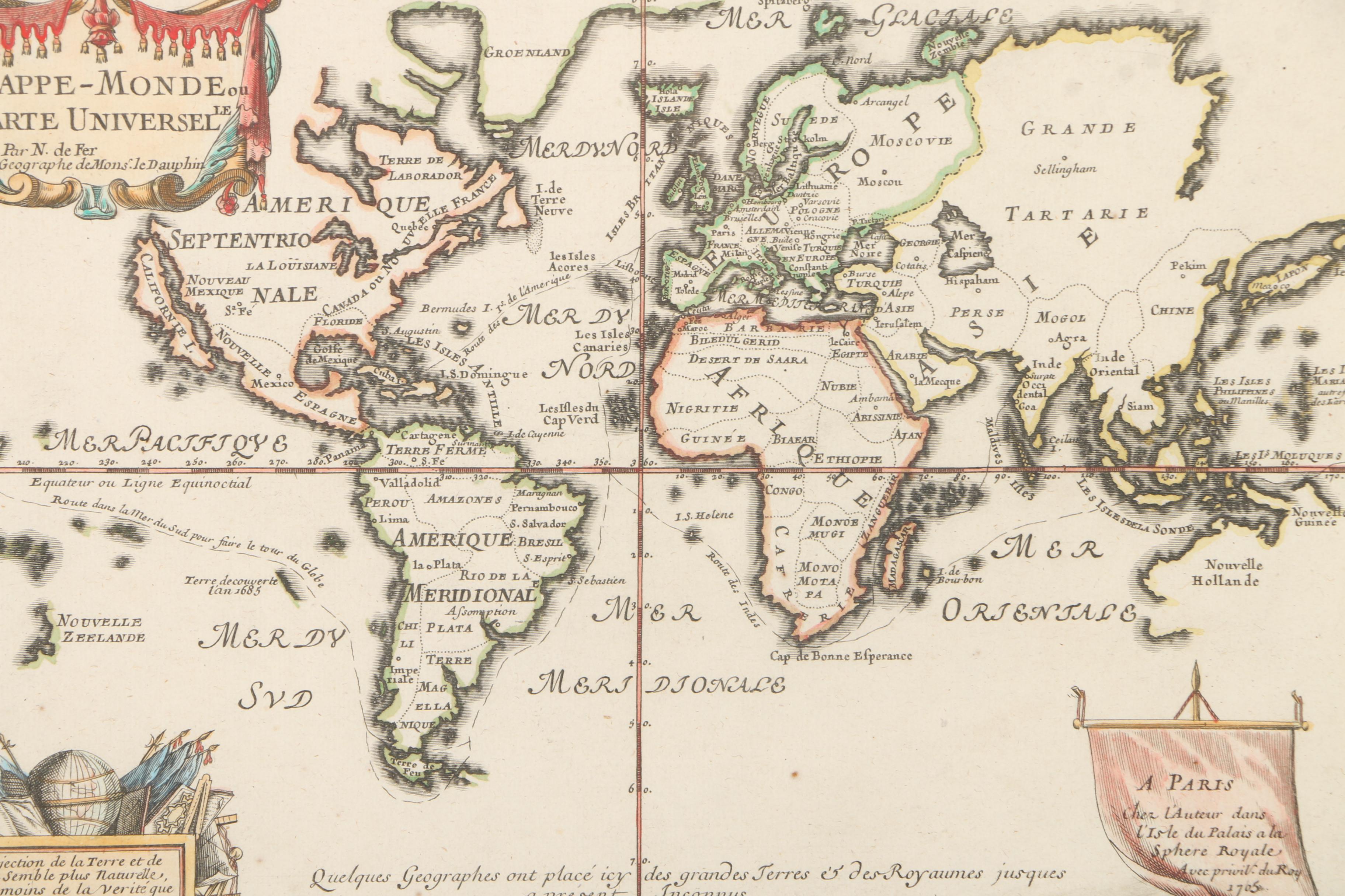 18th Century World Map Engraving Mappe Monde Carte Universelle Ebth ...
