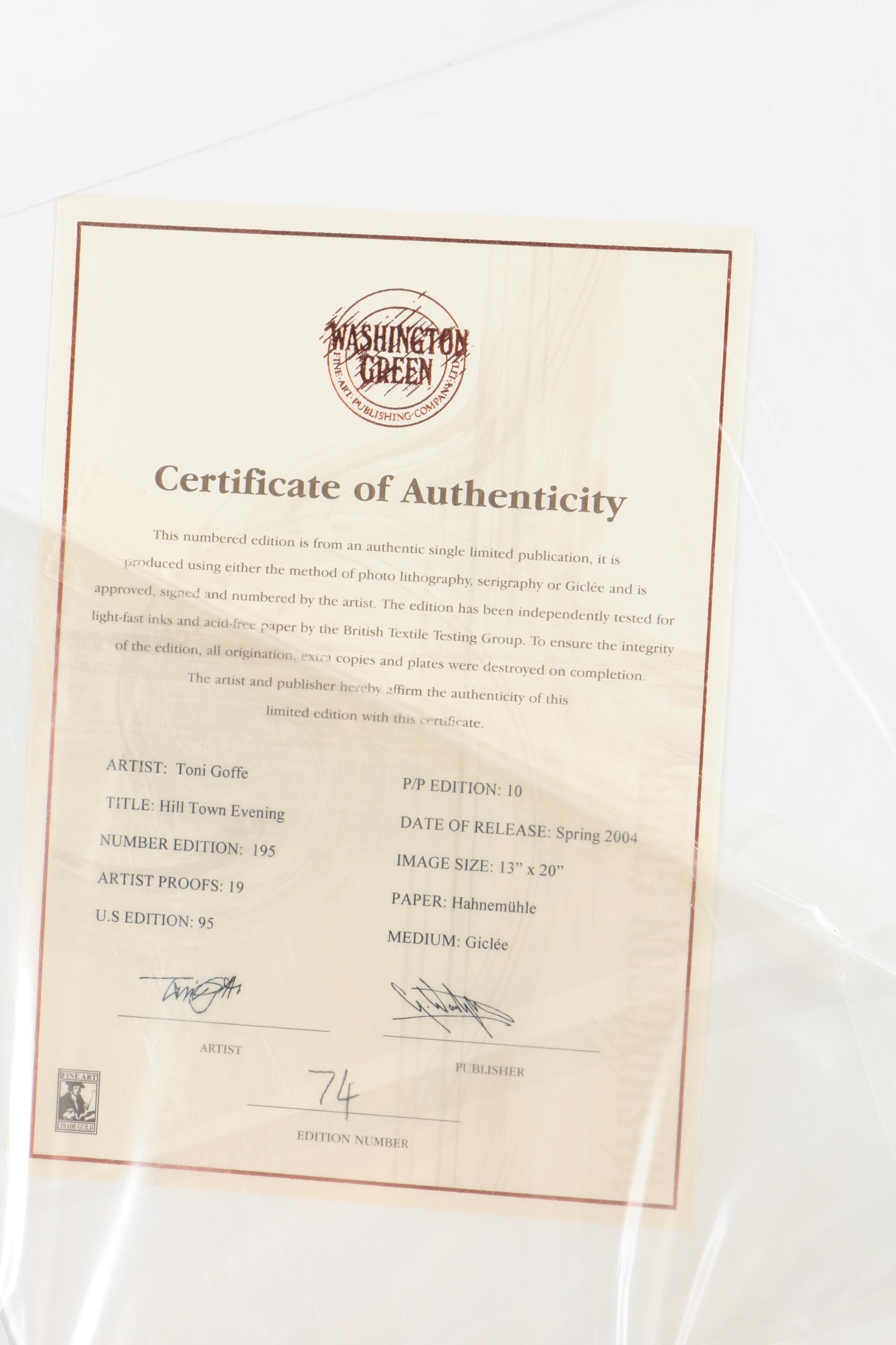 Limited Edition Giclee on Paper by Toni Goffe "Hill Town Evening" | EBTH