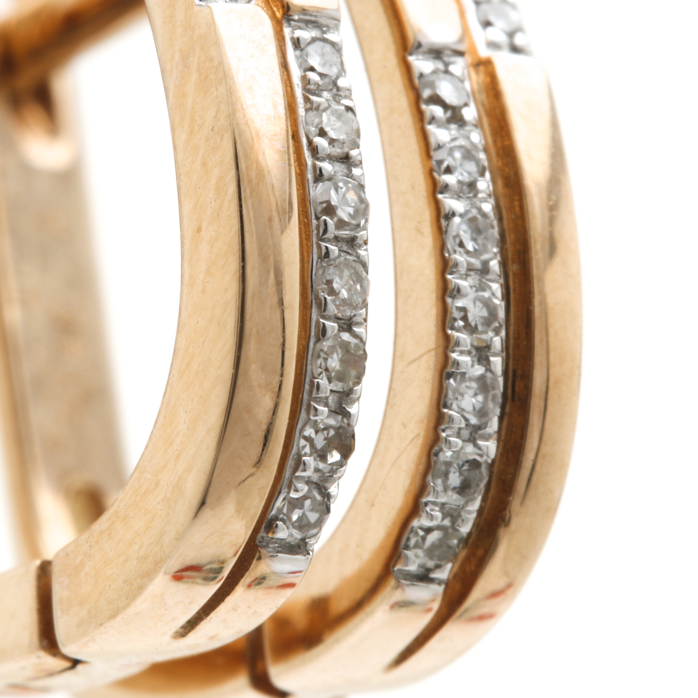 14K Yellow Gold Diamond Hinged Hoop Earrings | EBTH