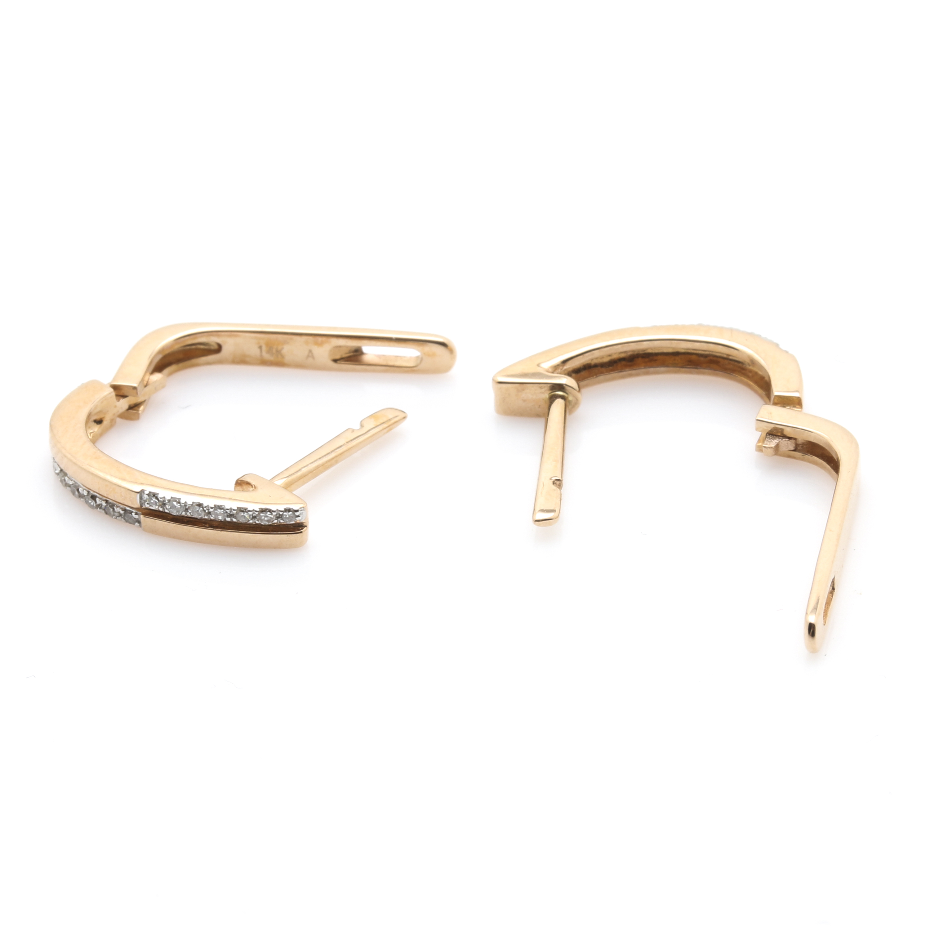 14K Yellow Gold Diamond Hinged Hoop Earrings | EBTH