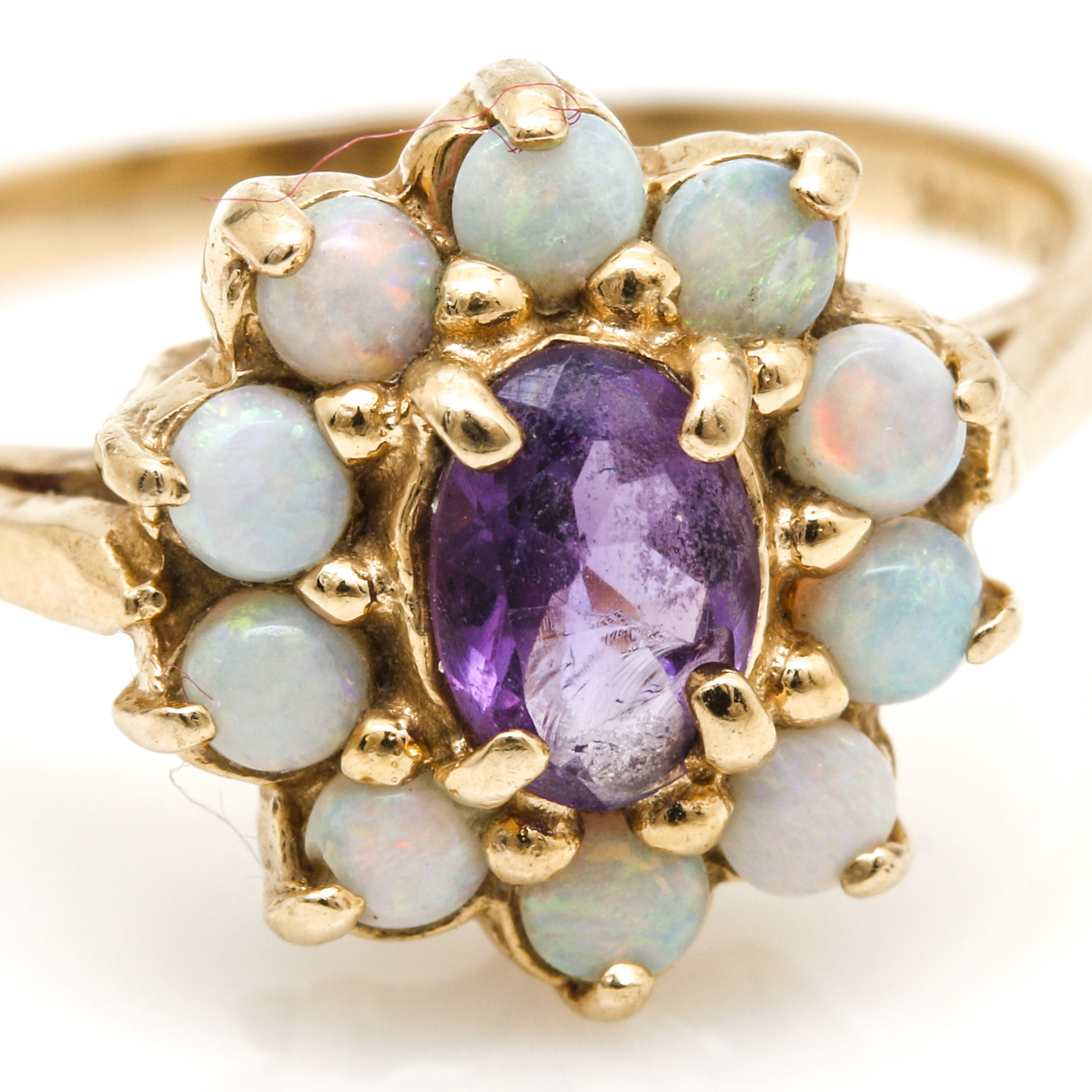 14K Yellow Gold Amethyst and Opal Ring | EBTH