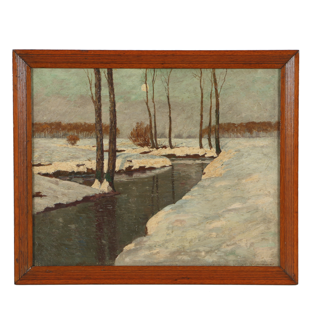 Charles Lambert Oil Painting on Canvas Wintry Landcscape | EBTH